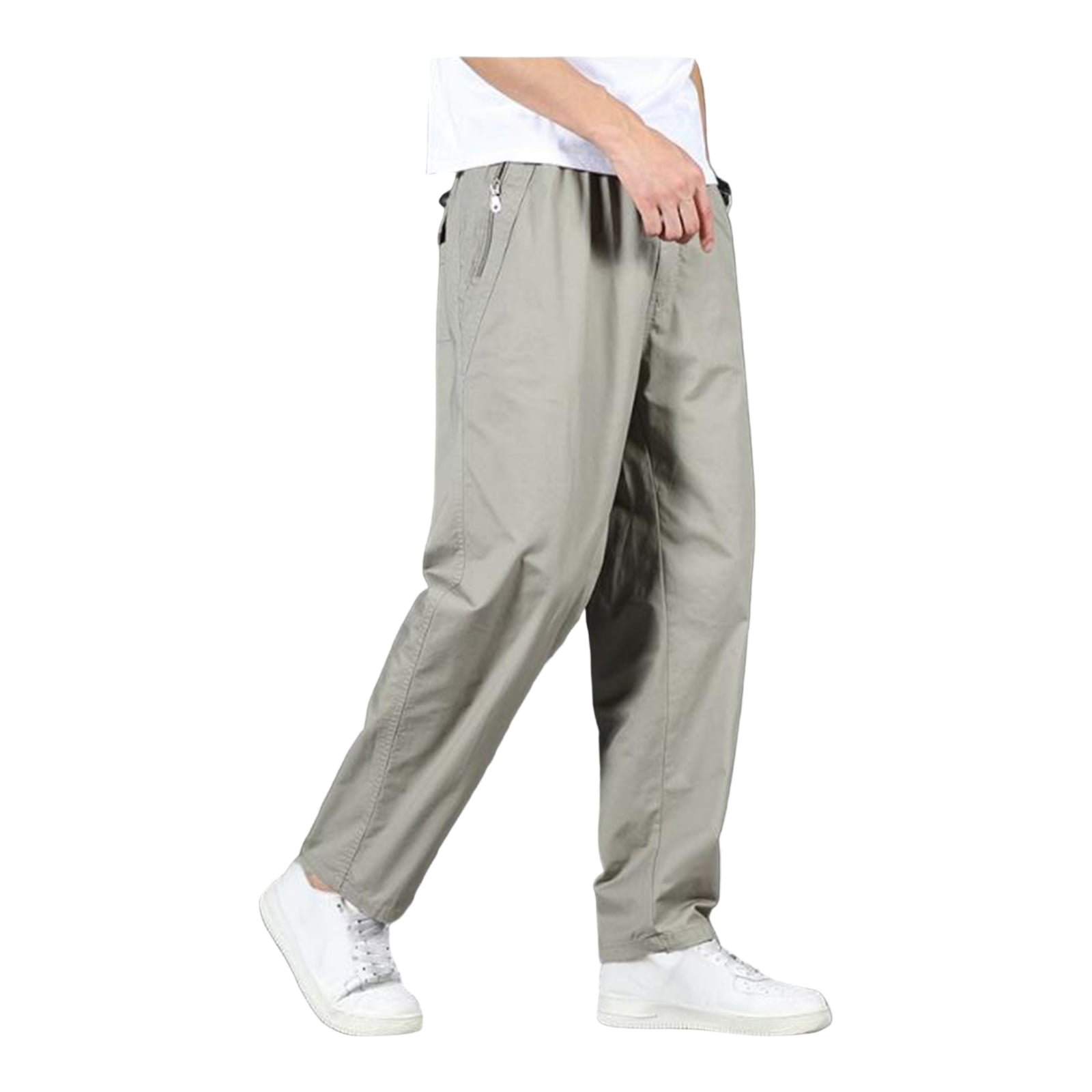 ADSSDQ Men's Casual Cargo Relaxed Fit Pants Elastic Drawstring Waist ...