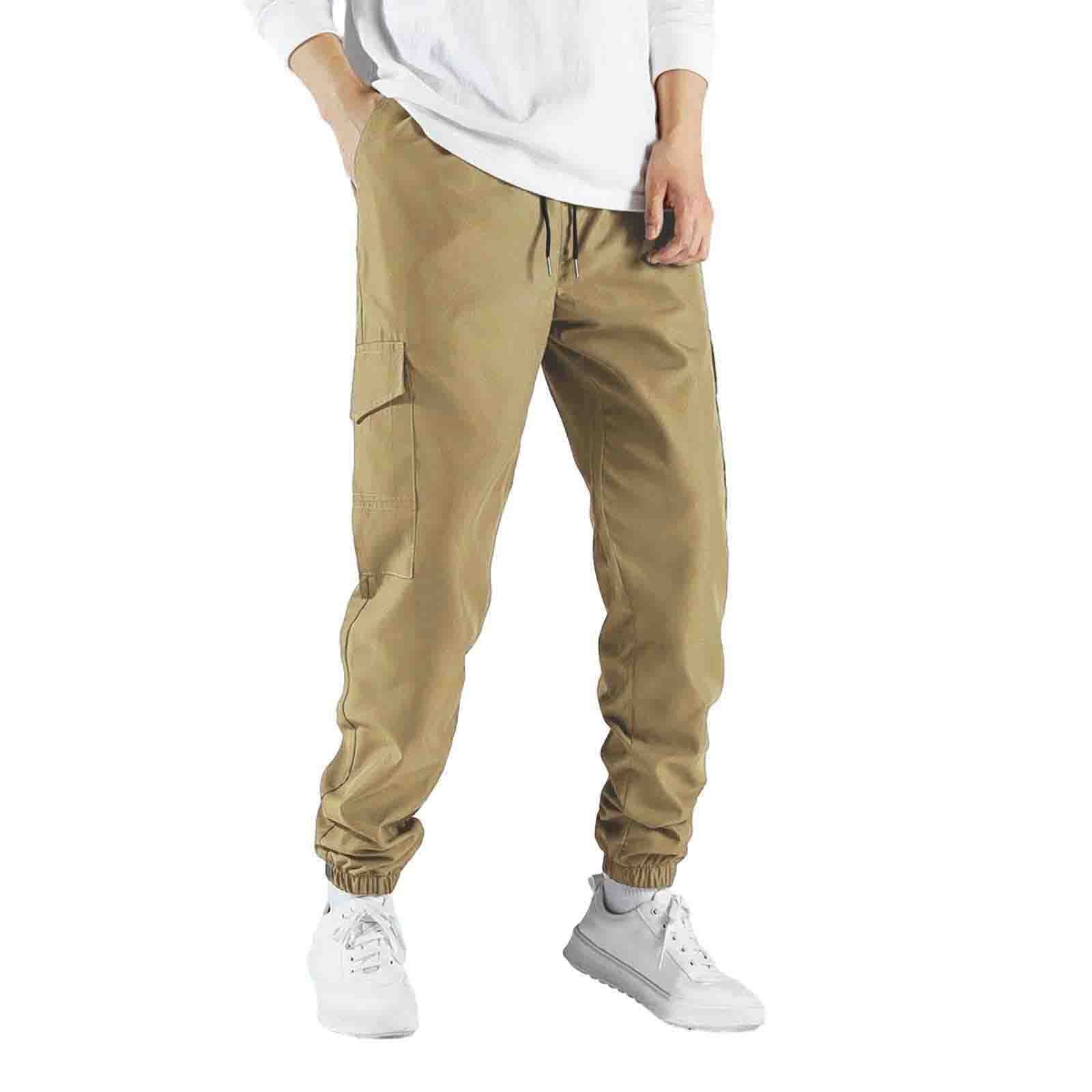 ADSSDQ Men's Casual Drawstring Elastic Waist Cargo Pants Flap Pocket ...
