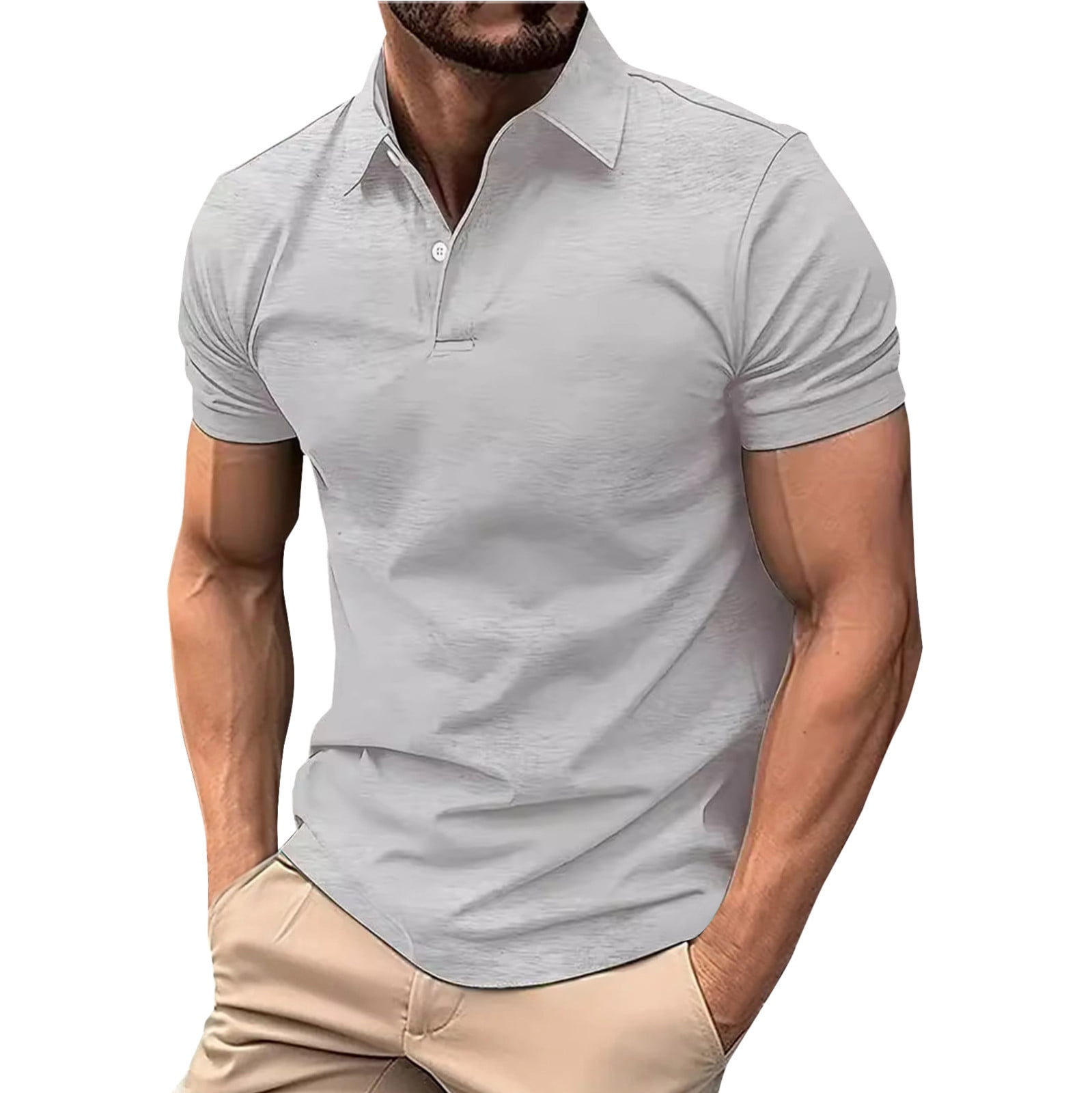 ADSSDQ Men's Casual Polo Shirts Classic Button Basic Short Sleeve Shirt ...