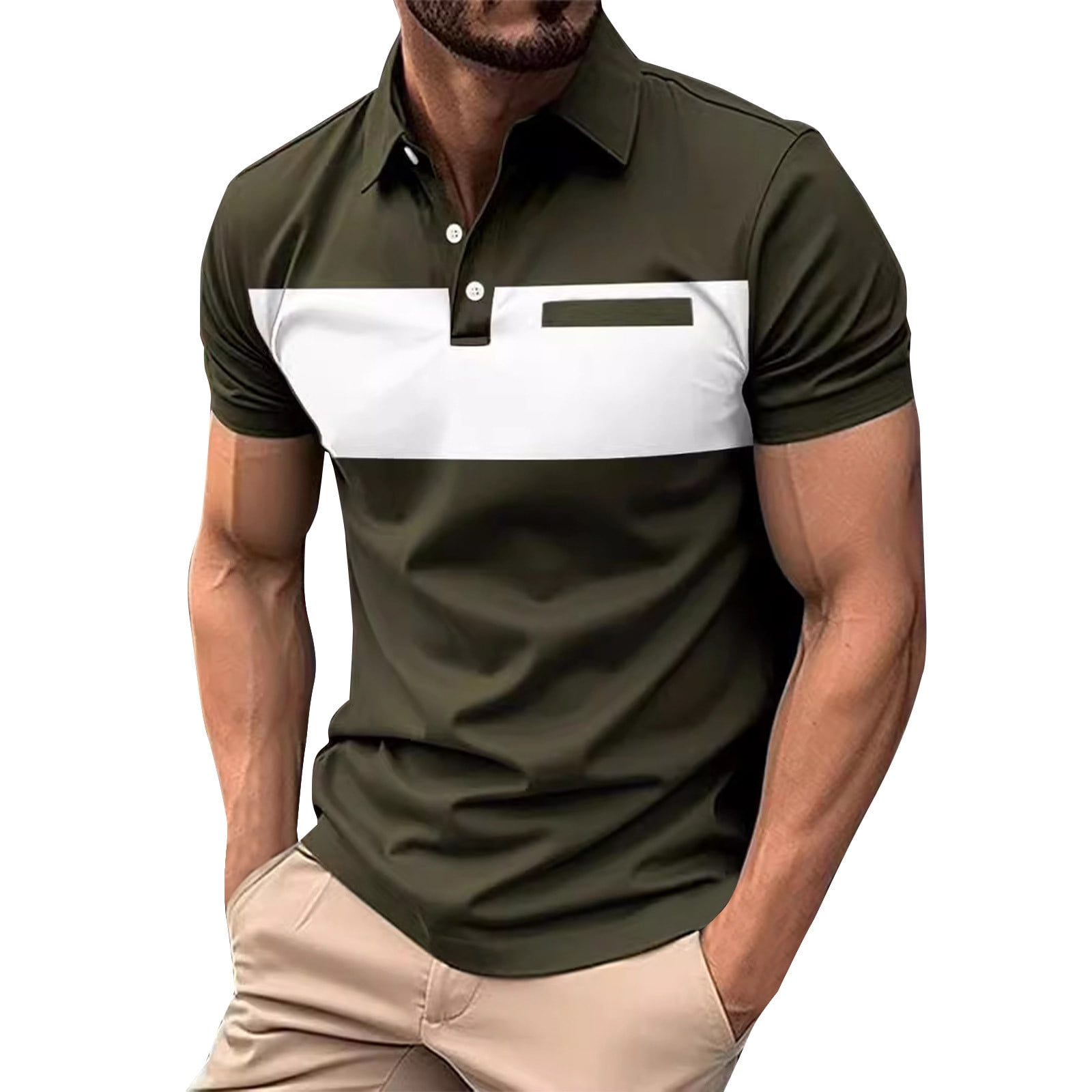ADSSDQ Men's Causal Short Sleeve Polo Shirts Contrast Collar Half ...
