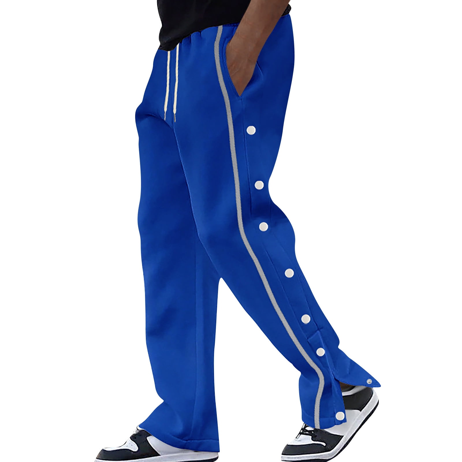 ADSSDQ Men's Drawstring Elastic Waist Button Side Straight Leg ...
