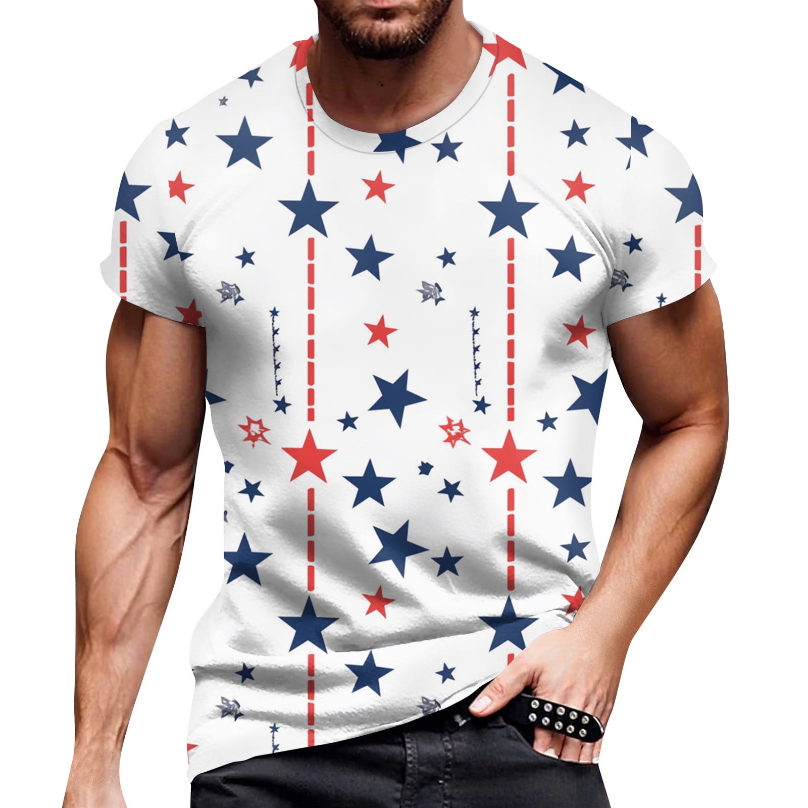 ADSSDQ Men's Independence Day USA Flag Print Shirts Short Sleeve Crew ...