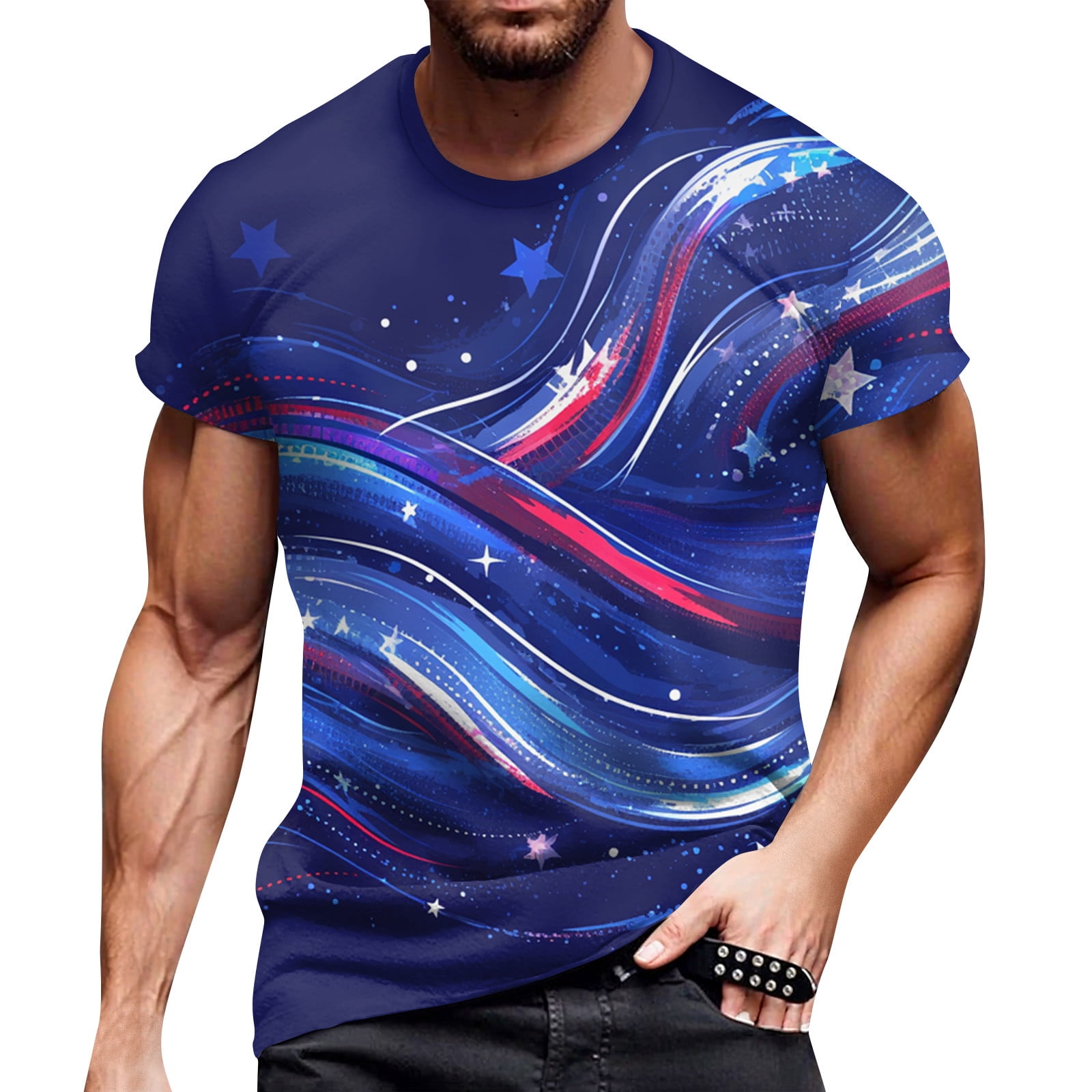ADSSDQ Men's Independence Day USA Flag Print Shirts Short Sleeve Crew ...