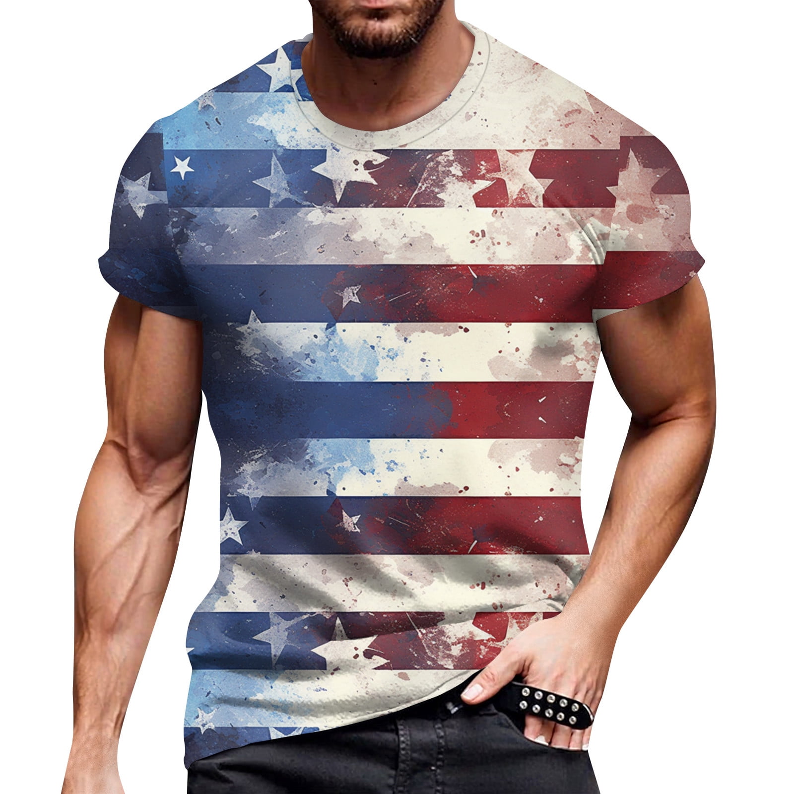 ADSSDQ Men's Independence Day USA Flag Print Shirts Short Sleeve Crew ...