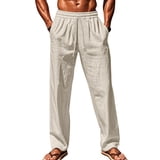 ADSSDQ Men's Linen Pants Beach Casual Summer Lightweight Elastic Waist ...