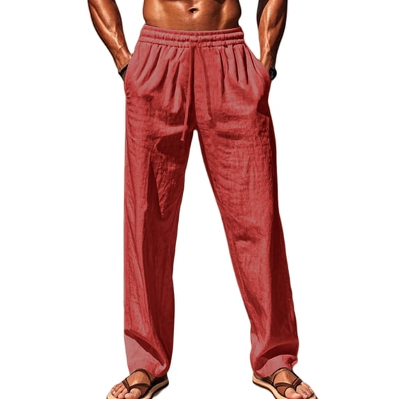 ADSSDQ Men's Linen Pants Beach Casual Summer Lightweight Elastic Waist ...