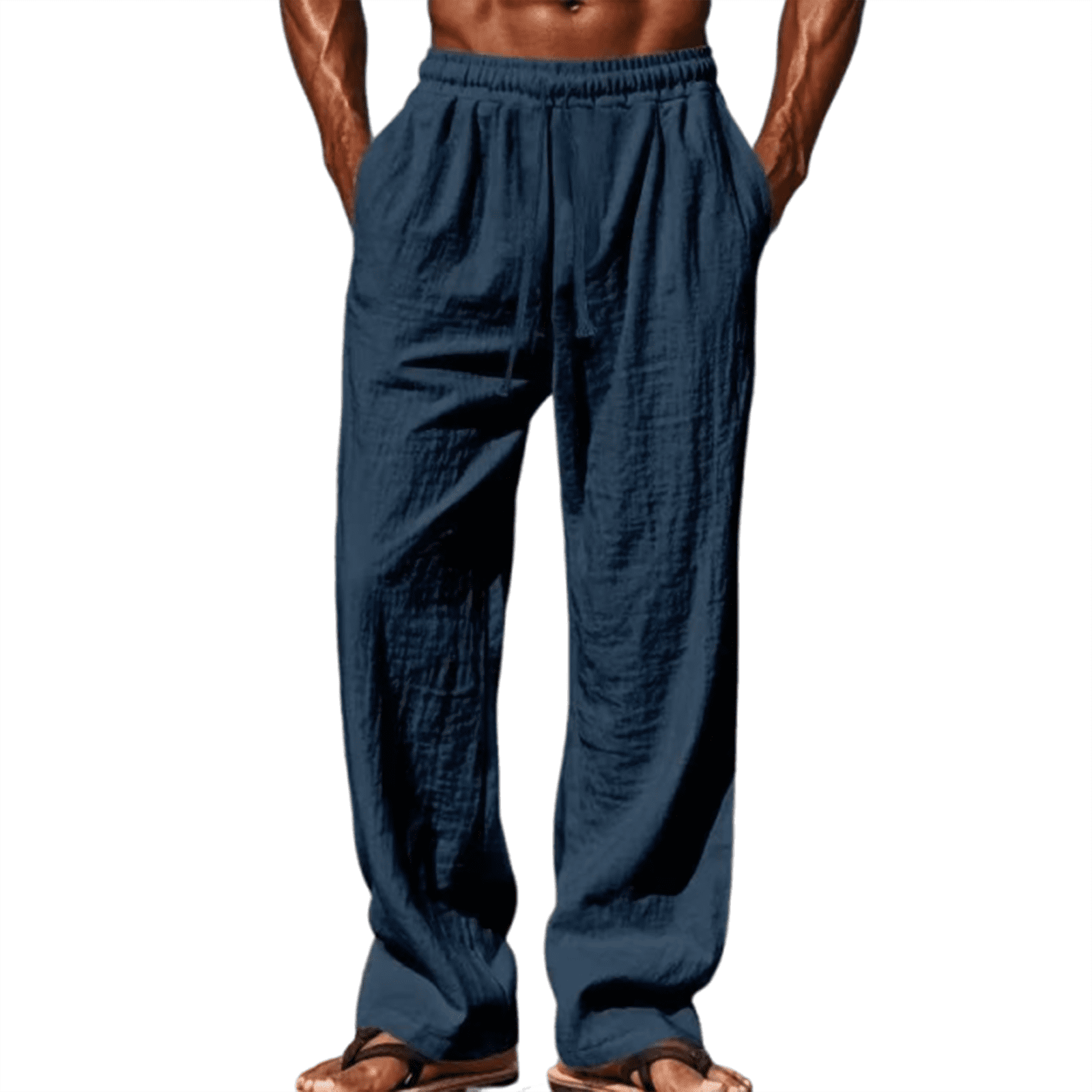 ADSSDQ Men's Linen Pants Beach Casual Summer Lightweight Elastic Waist ...