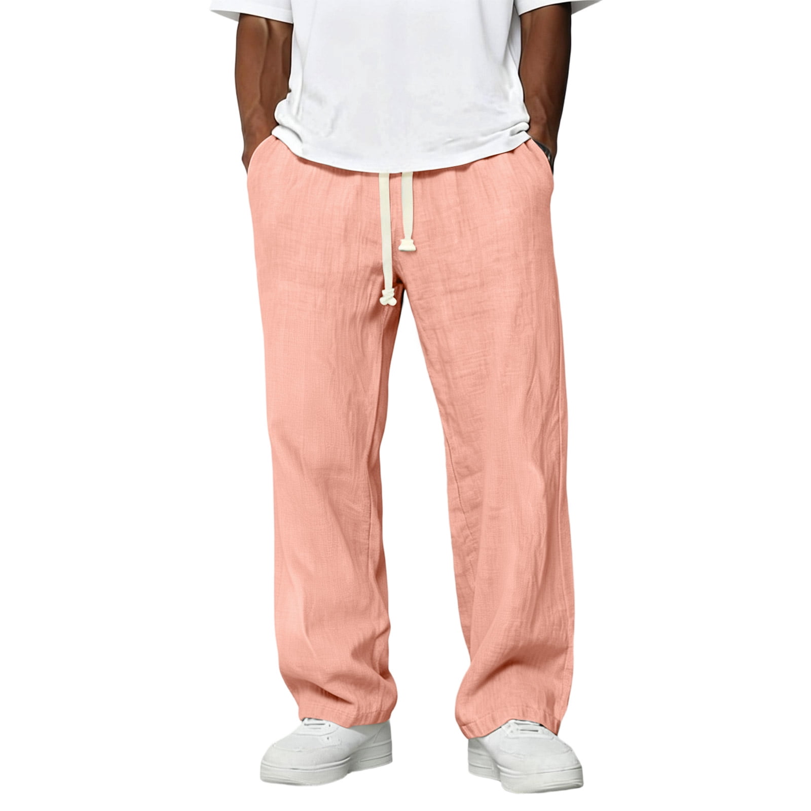 ADSSDQ Men's Linen Pants Beach Casual Trendy Summer Lightweight Elastic ...