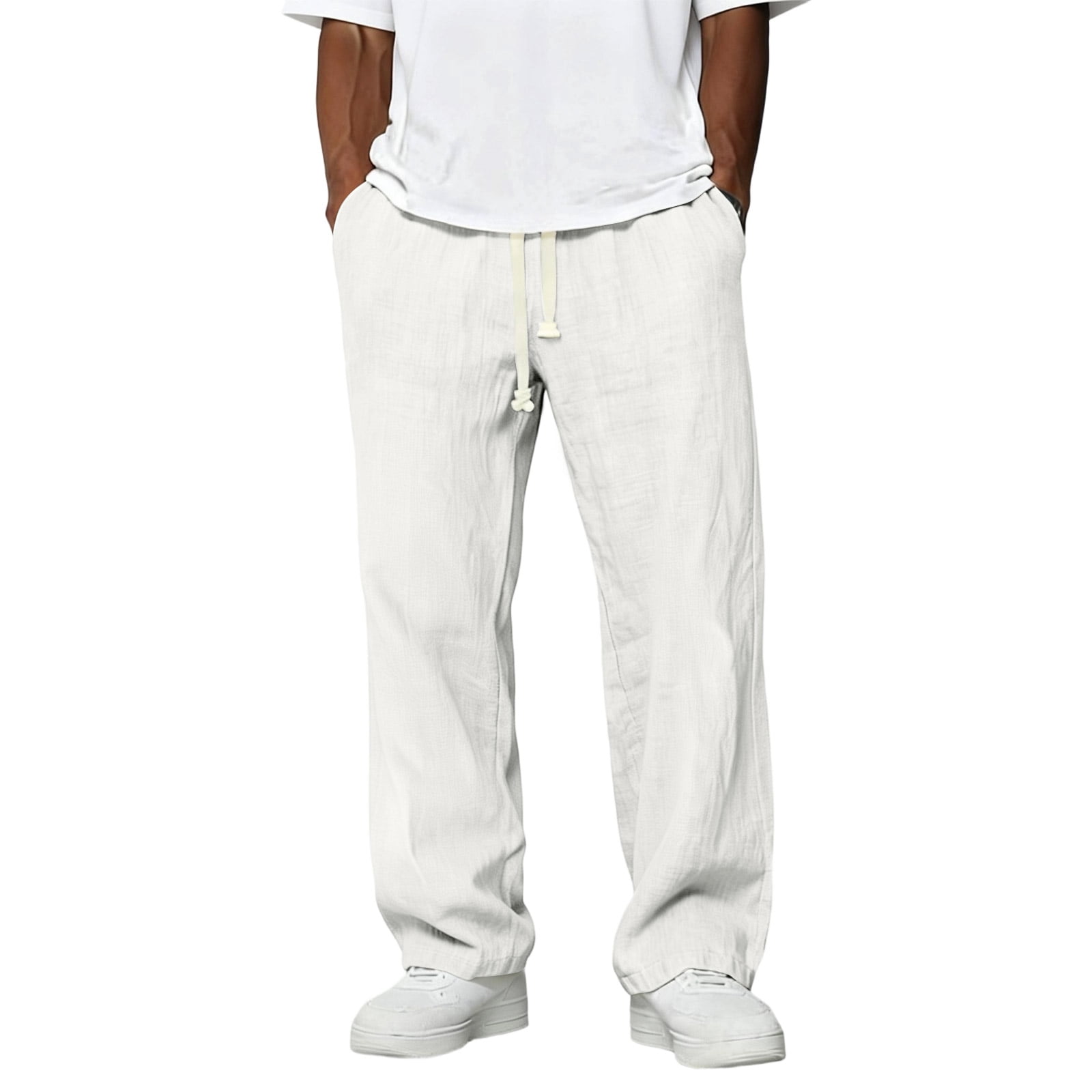 ADSSDQ Men's Linen Pants Beach Casual Trendy Summer Lightweight Elastic ...
