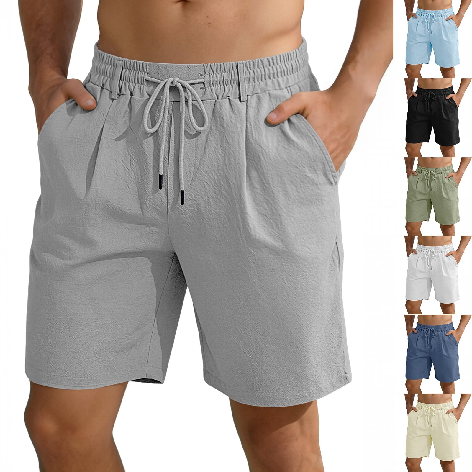 ADSSDQ Men's Linen Short Lightweight Cotton Breathable Casual Shorts ...