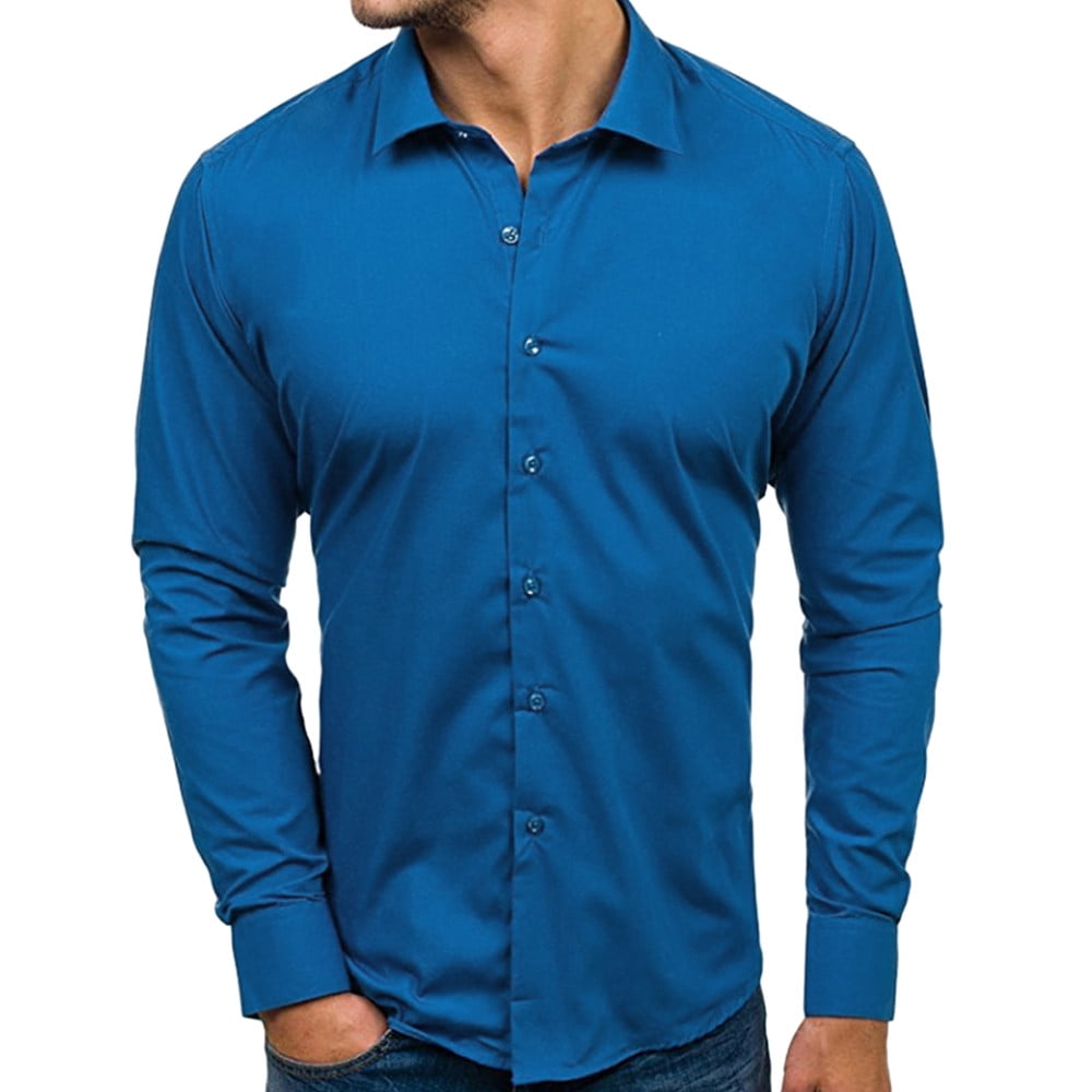 ADSSDQ Men's Long Sleeve Button Up Shirts Solid Slim Fit Casual ...