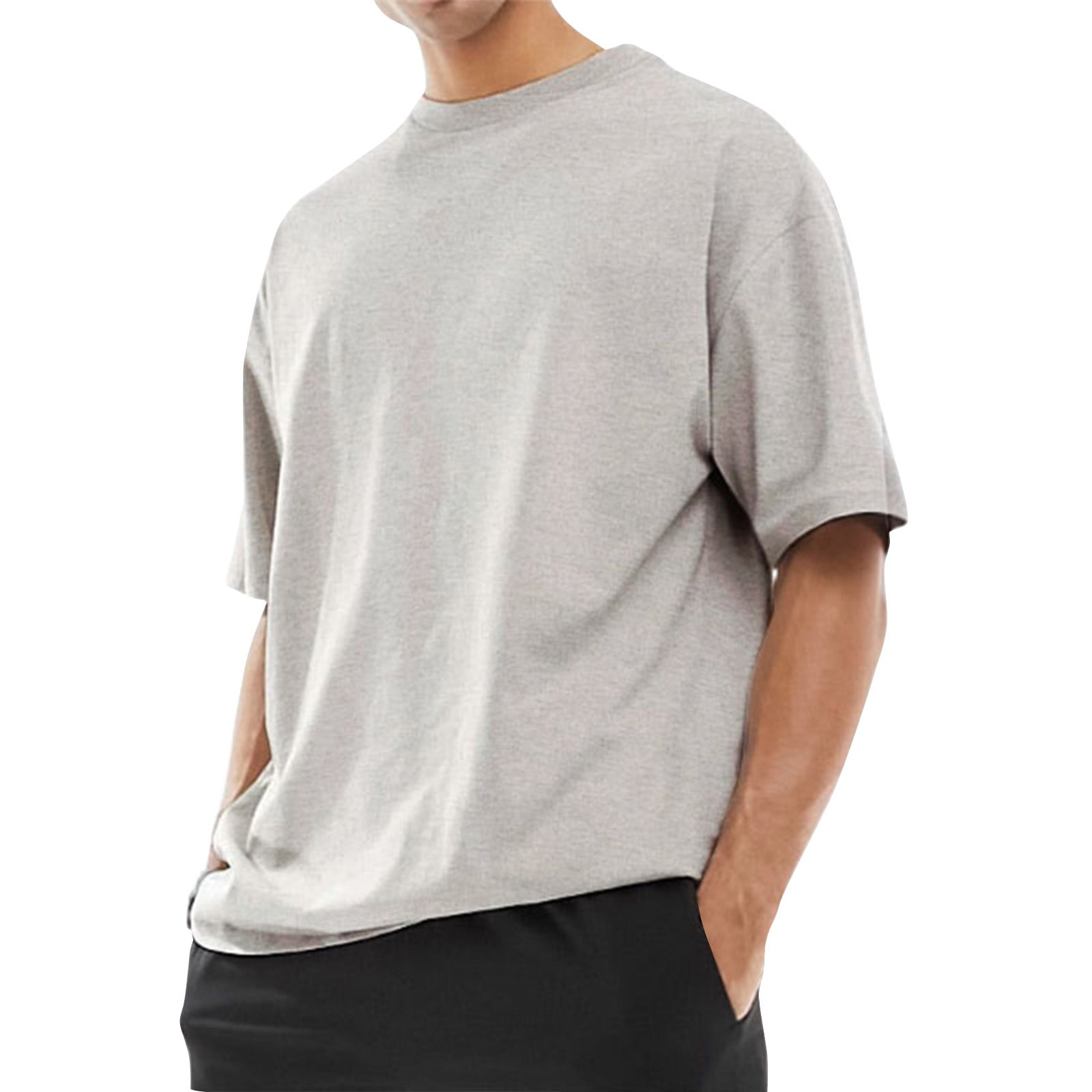 ADSSDQ Men's T-Shirts Summer Casual Stylish Solid Color Round Neck Short Sleeve Loose Basic Tees ...