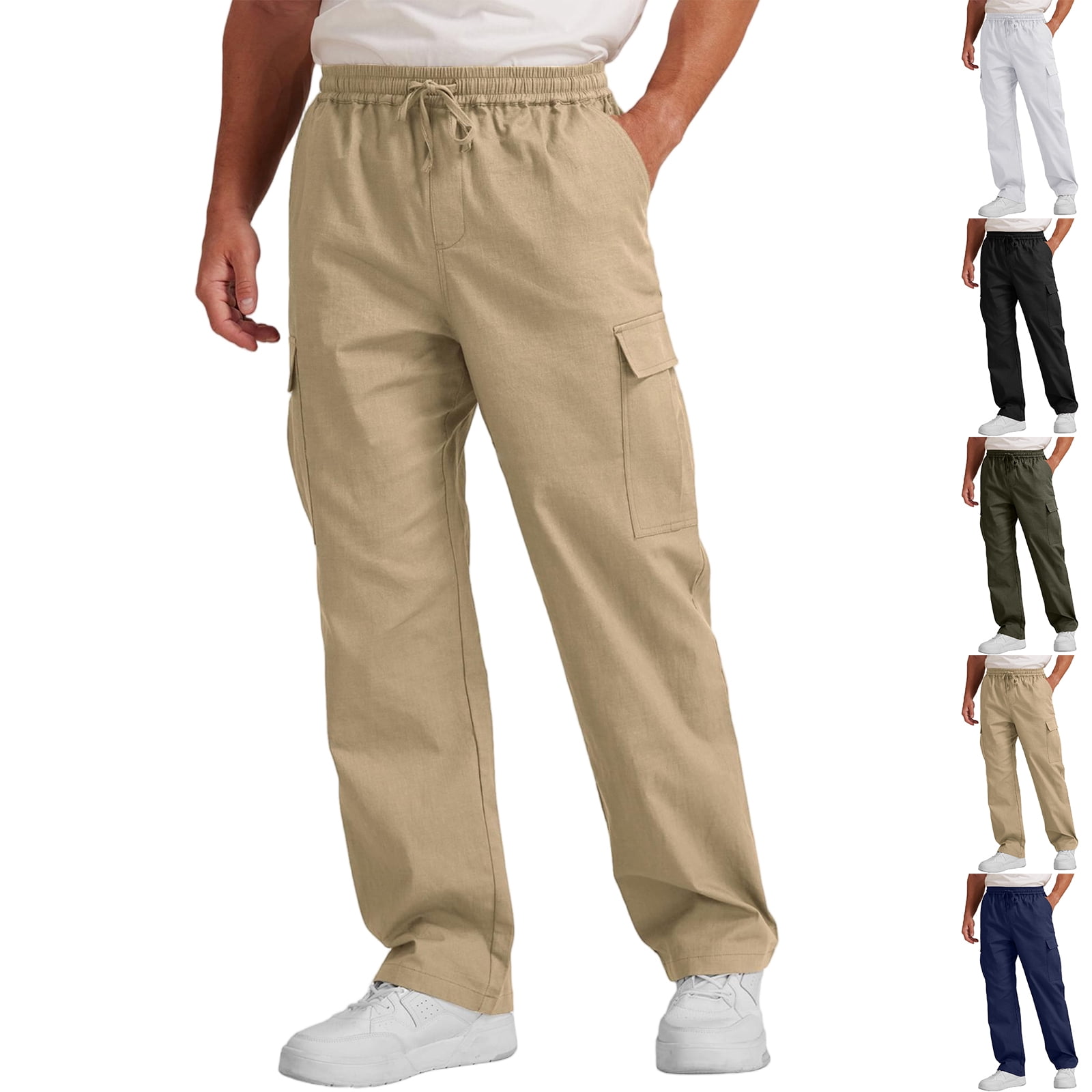 ADSSDQ Mens Casual Cargo Pants Summer Vacation Lightweight Drawstring ...