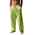 ADSSDQ Mens Casual Cotton Linen Pants Drawstring Loose Fit Summer Beach ...