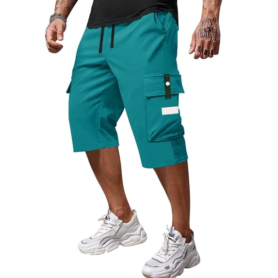 ADSSDQ Mens Casual Drawstring Capris Cargo Pants 3/4 Length Long ...