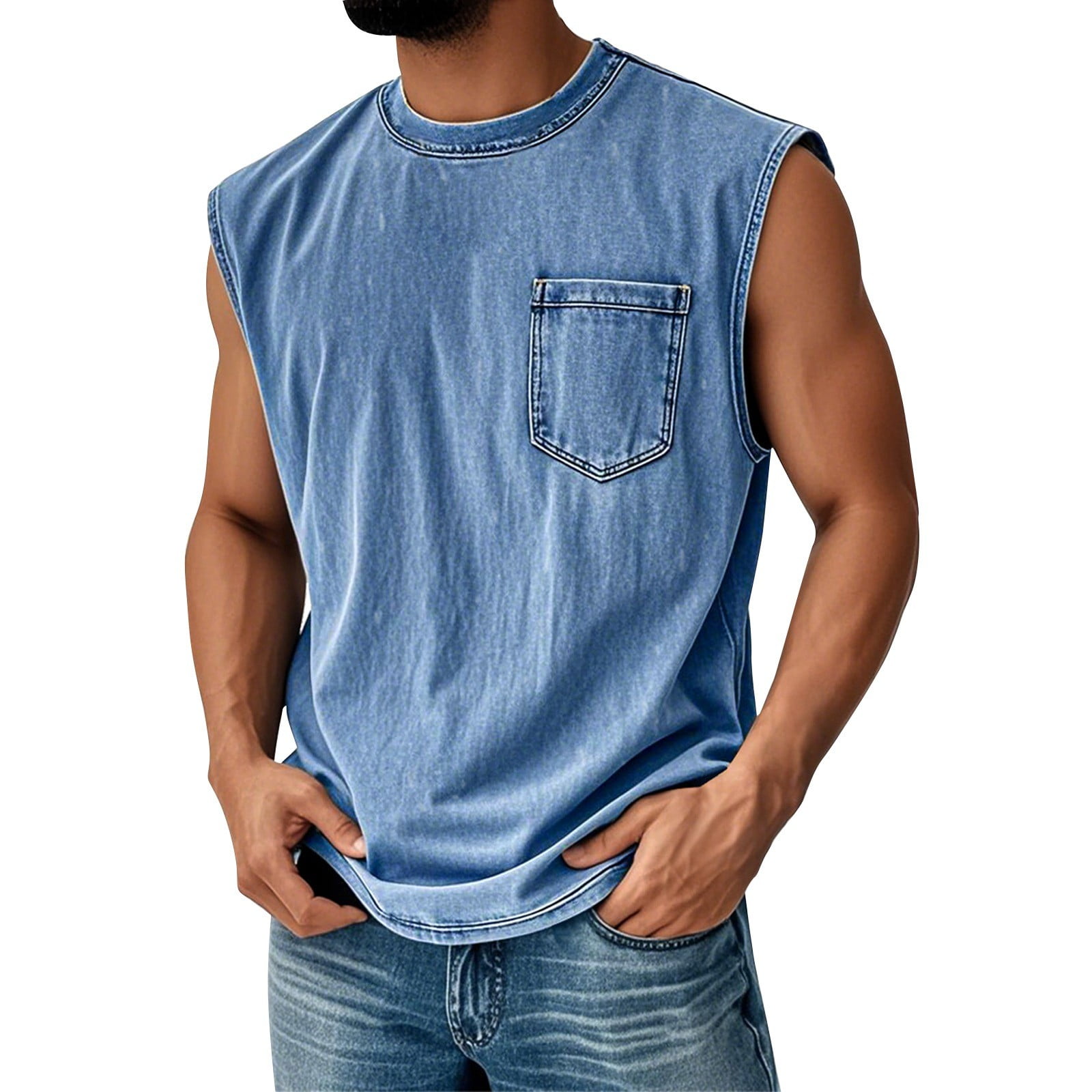 ADSSDQ Mens Cotton Sleeveless Tank Tops Cut Off Muscle Gym Workout T ...