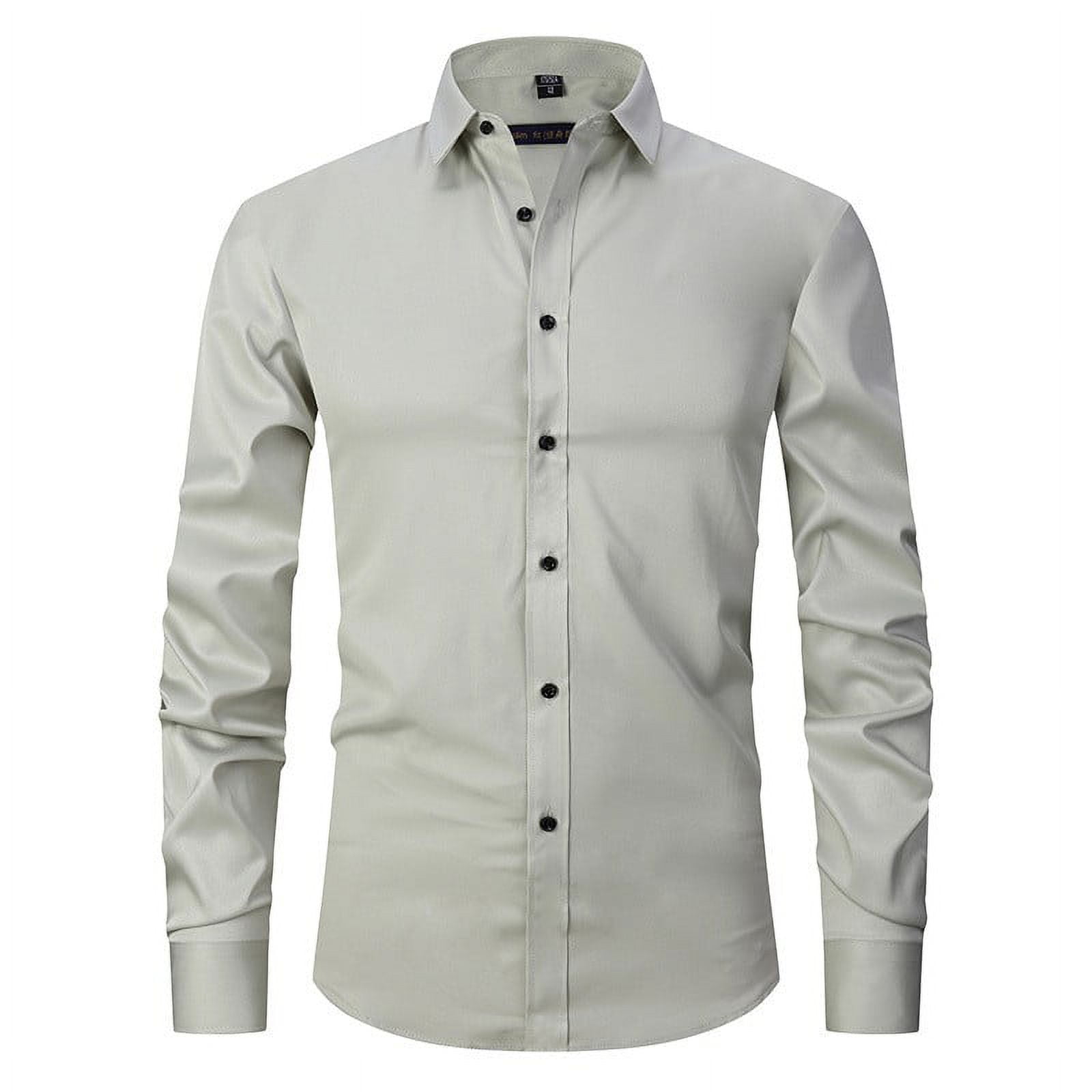 ADSSDQ Mens Dress Shirts Slim Fit Stretch Long Sleeve Formal Shirt Business Solid Color Button ...