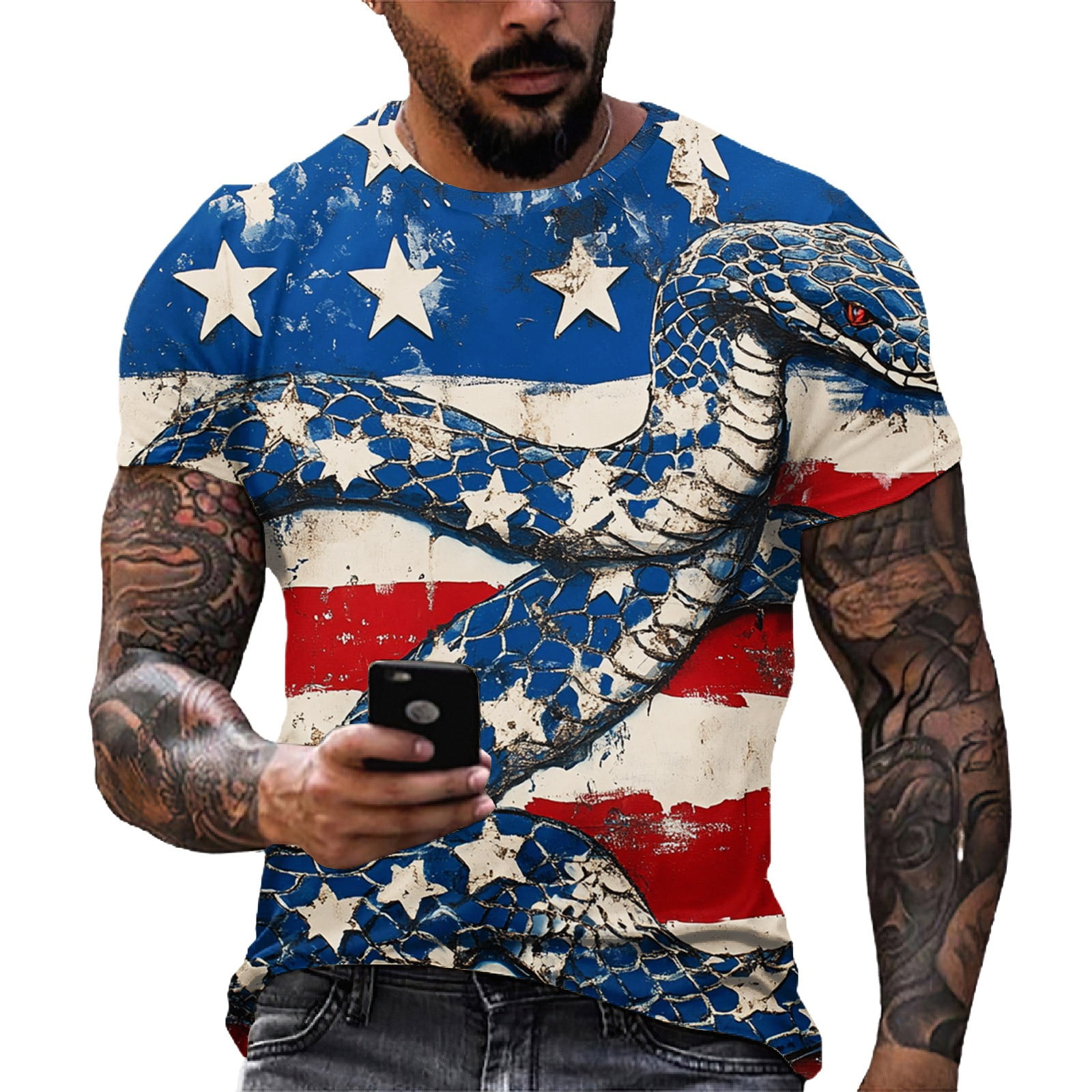ADSSDQ Mens Fourth of July Shirt Relaxed Fit & Comfortable Flag Graphic Summer Short Sleeve ...