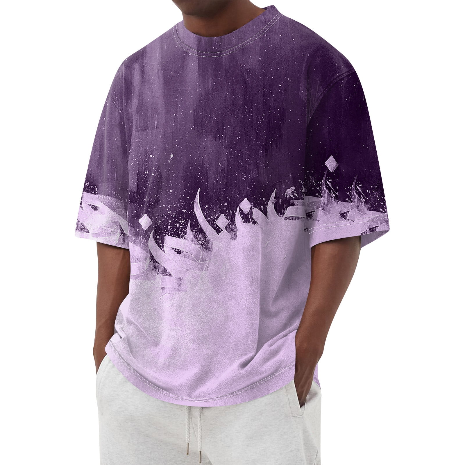 ADSSDQ Mens Gradient Shirt Short Sleeve Crewneck T-Shirt Casual Printed ...