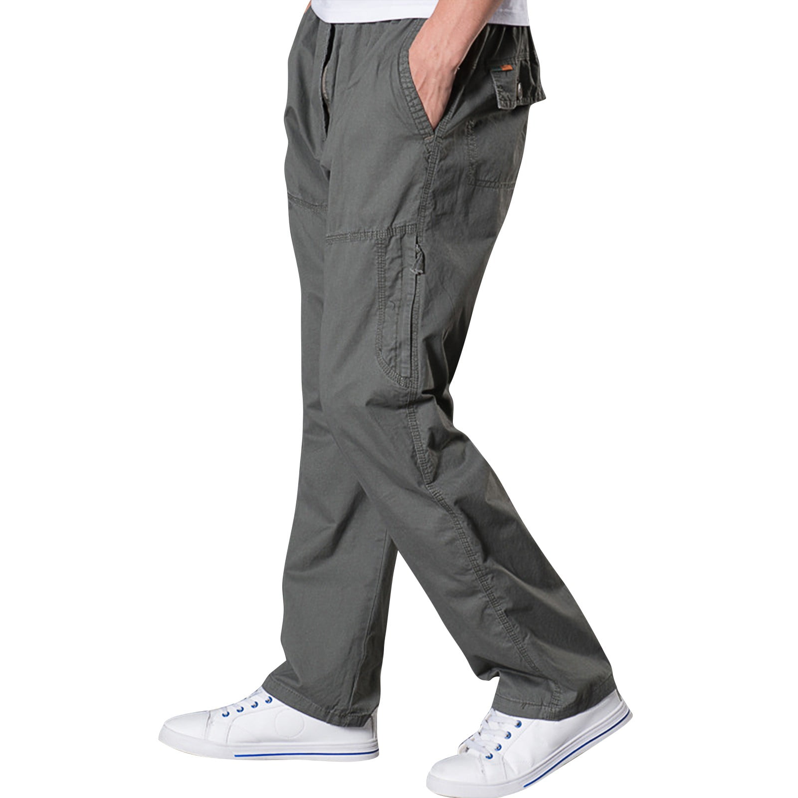 ADSSDQ Mens Lightweight Pull On Zip Fly Drawstring Cargo Pants Elastic ...