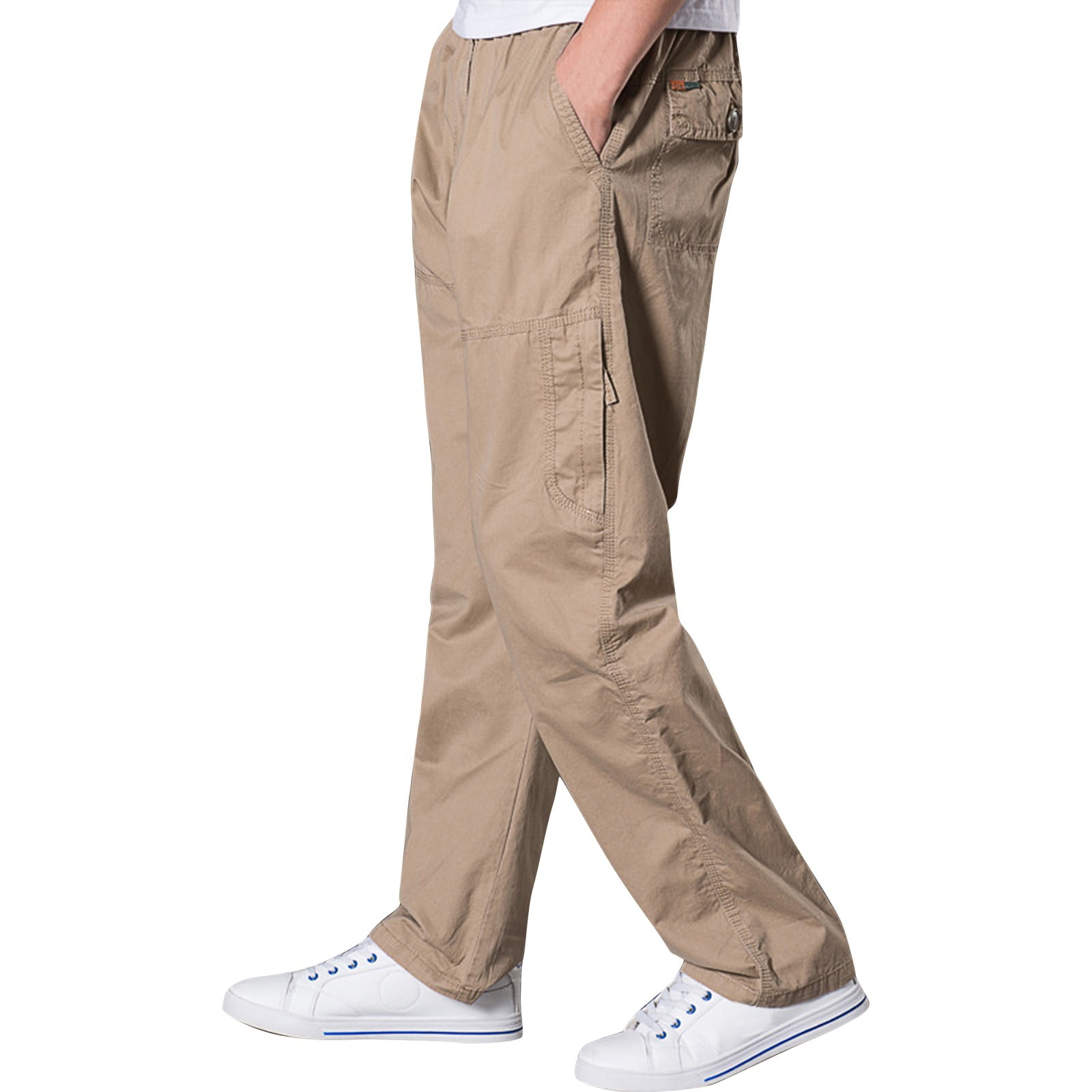ADSSDQ Mens Lightweight Pull On Zip Fly Drawstring Cargo Pants Elastic ...