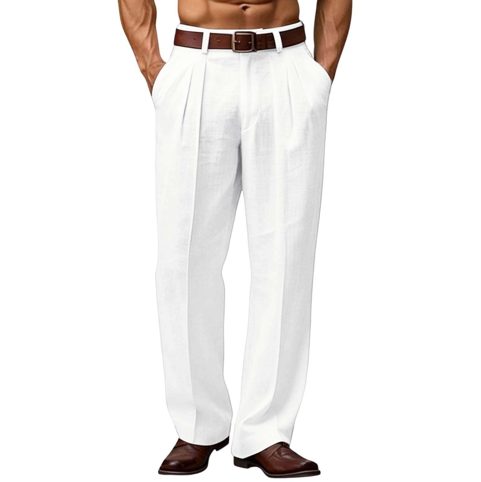 ADSSDQ Mens Linen Cotton Pants 2026 Pleated Front Relaxed Fit Casual ...