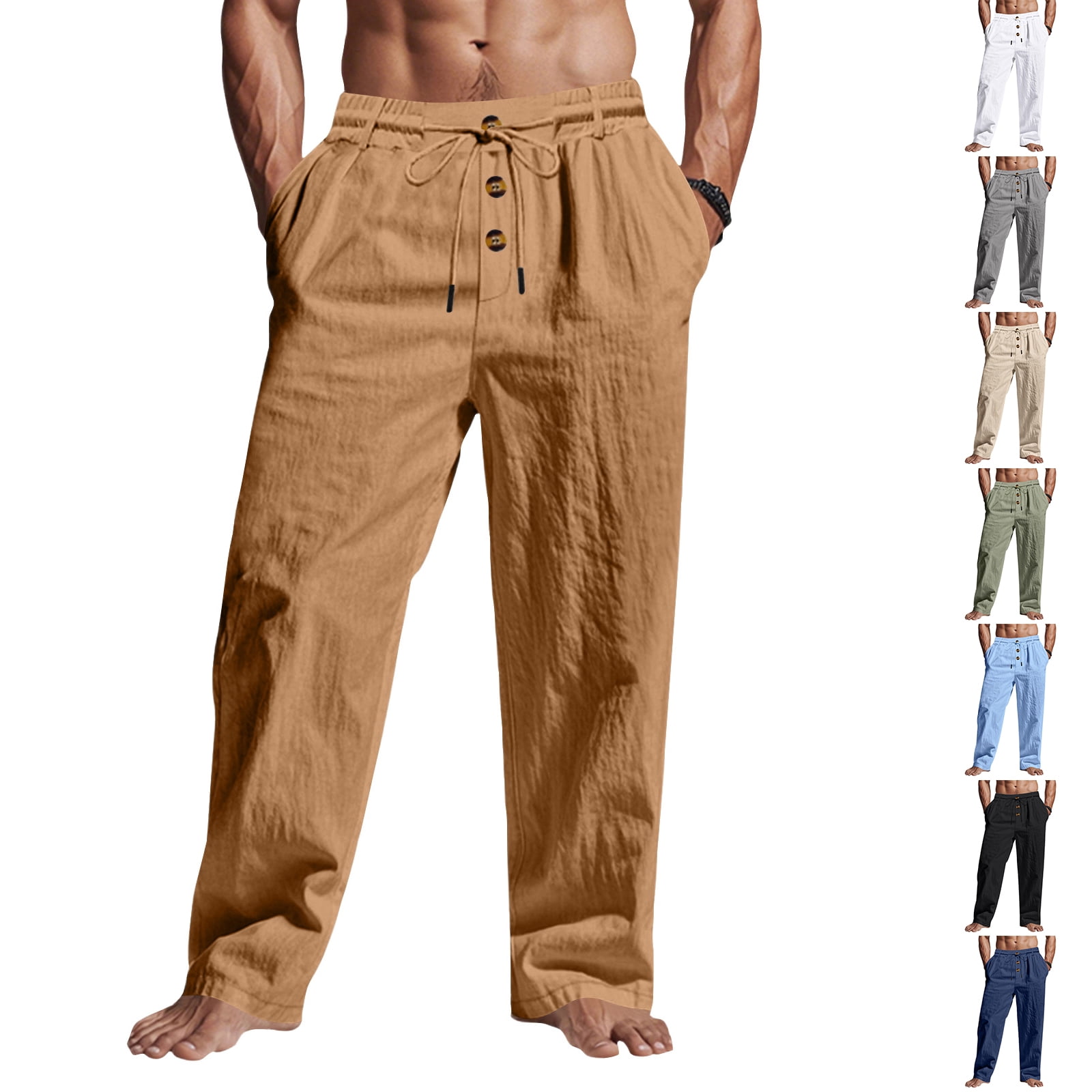ADSSDQ Mens Linen Pants Yoga Beach Loose Fit Casual Elastic Waist ...