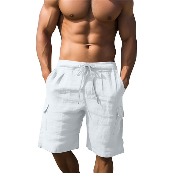 ADSSDQ Mens Linen Shorts 2026 Casual Summer Beach Shorts Elastic Waist ...