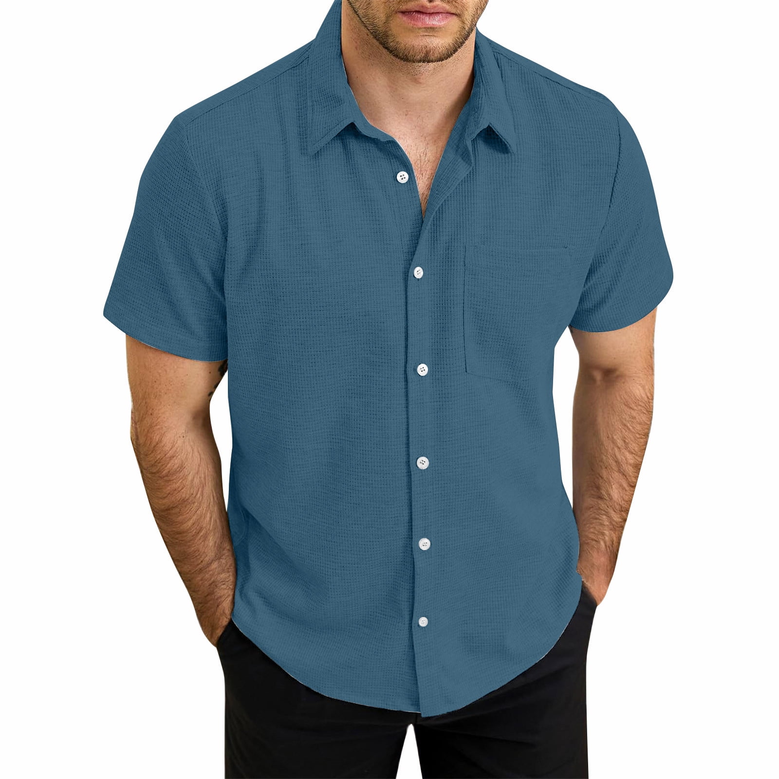 ADSSDQ Mens Short Sleeve Dress Shirts Button Down Shirts Regular Fit ...