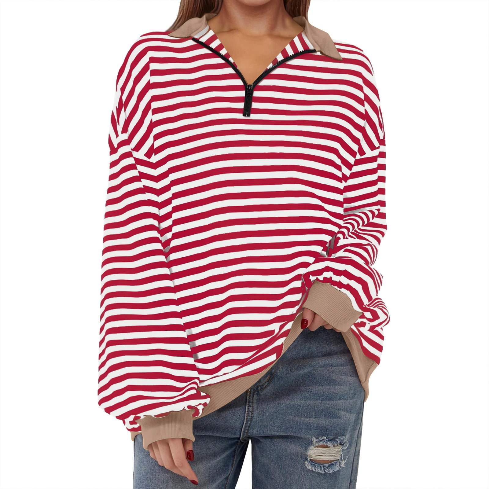 ADSSDQ Oversized Sweatshirt for Women Quarter Zip Pullover Long Sleeve ...