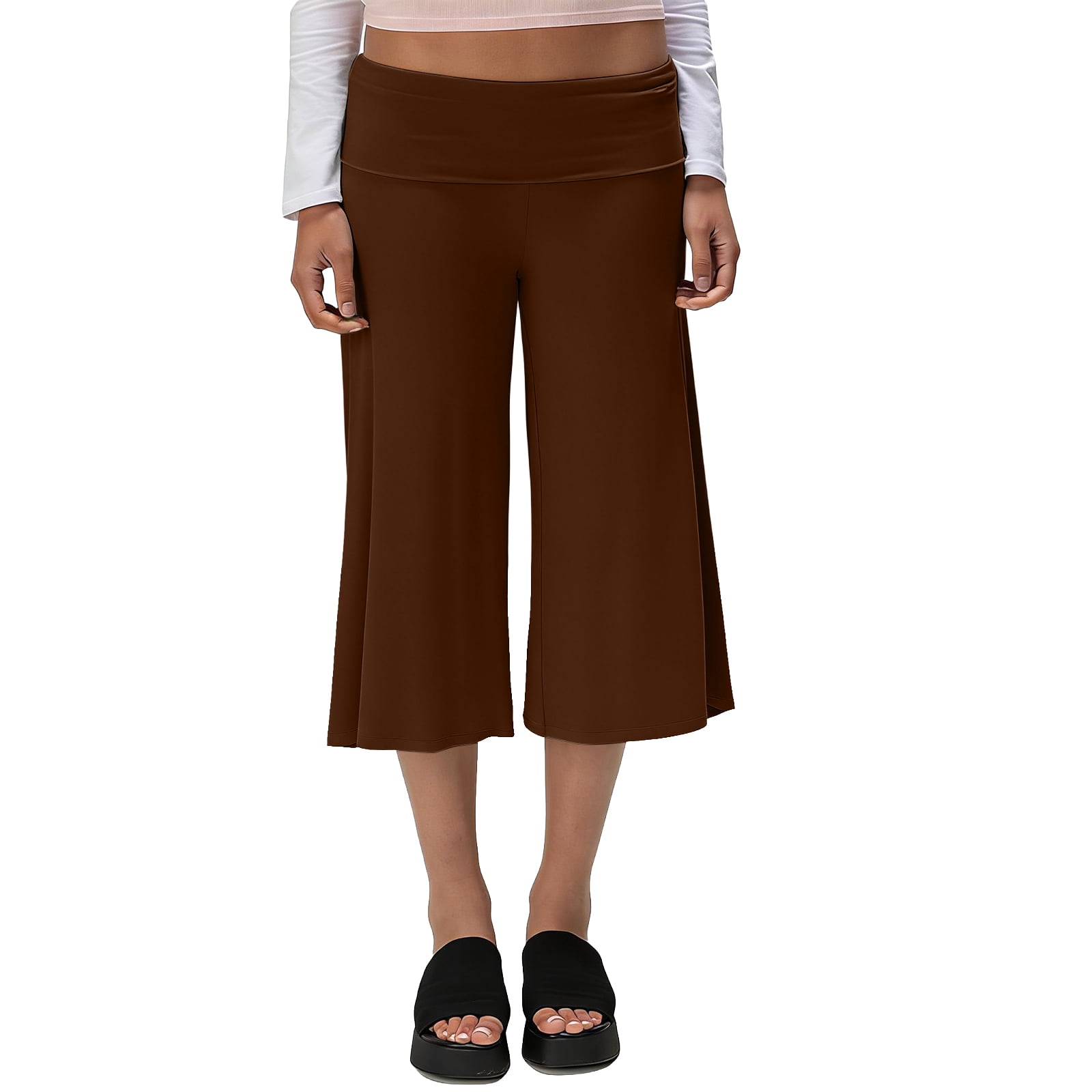 ADSSDQ Pants for Women Fold Over Flowy Low Rise Wide Leg Capri Pants ...