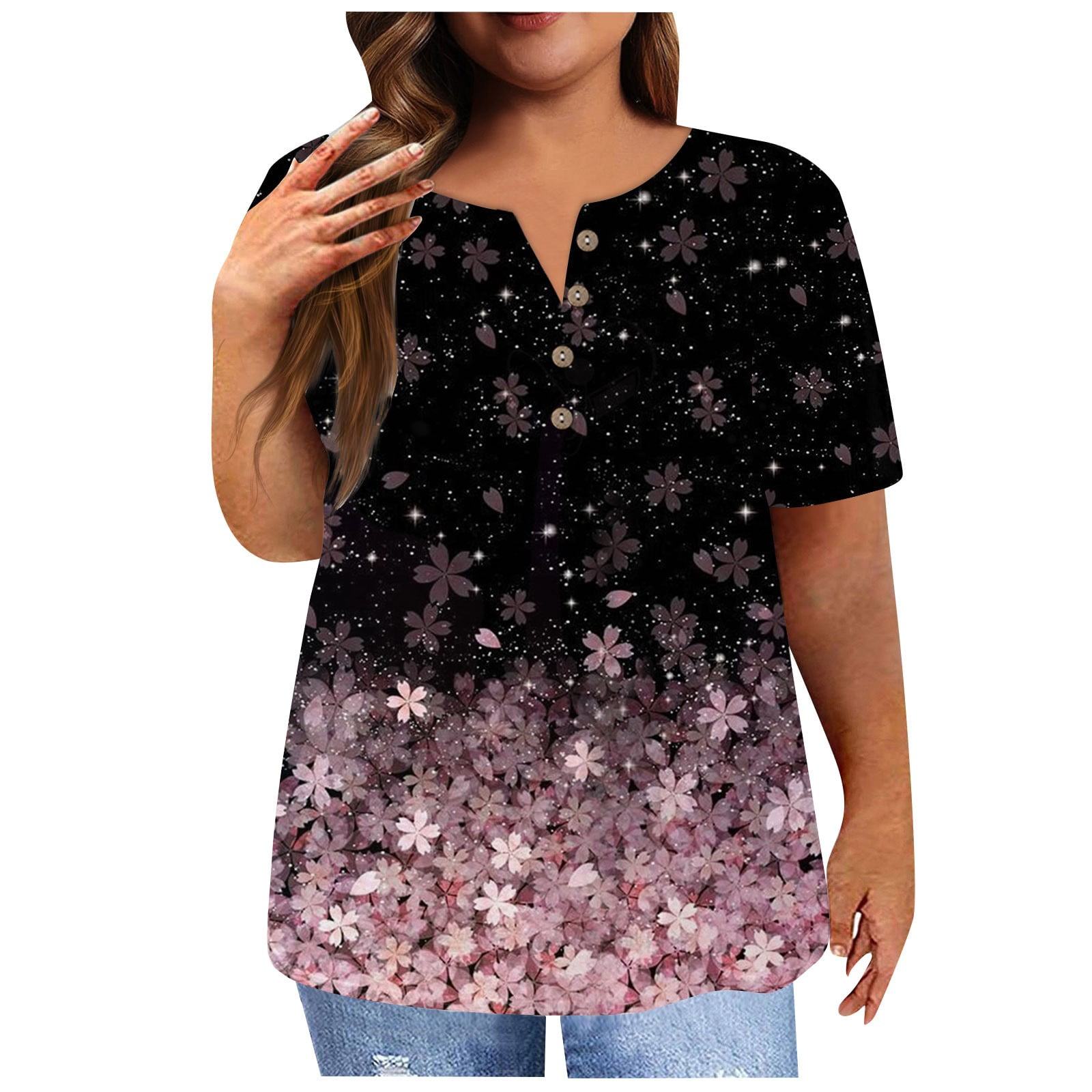ADSSDQ Plus Size Boho Tops For Women Short Sleeve Womens Summer Shirts ...