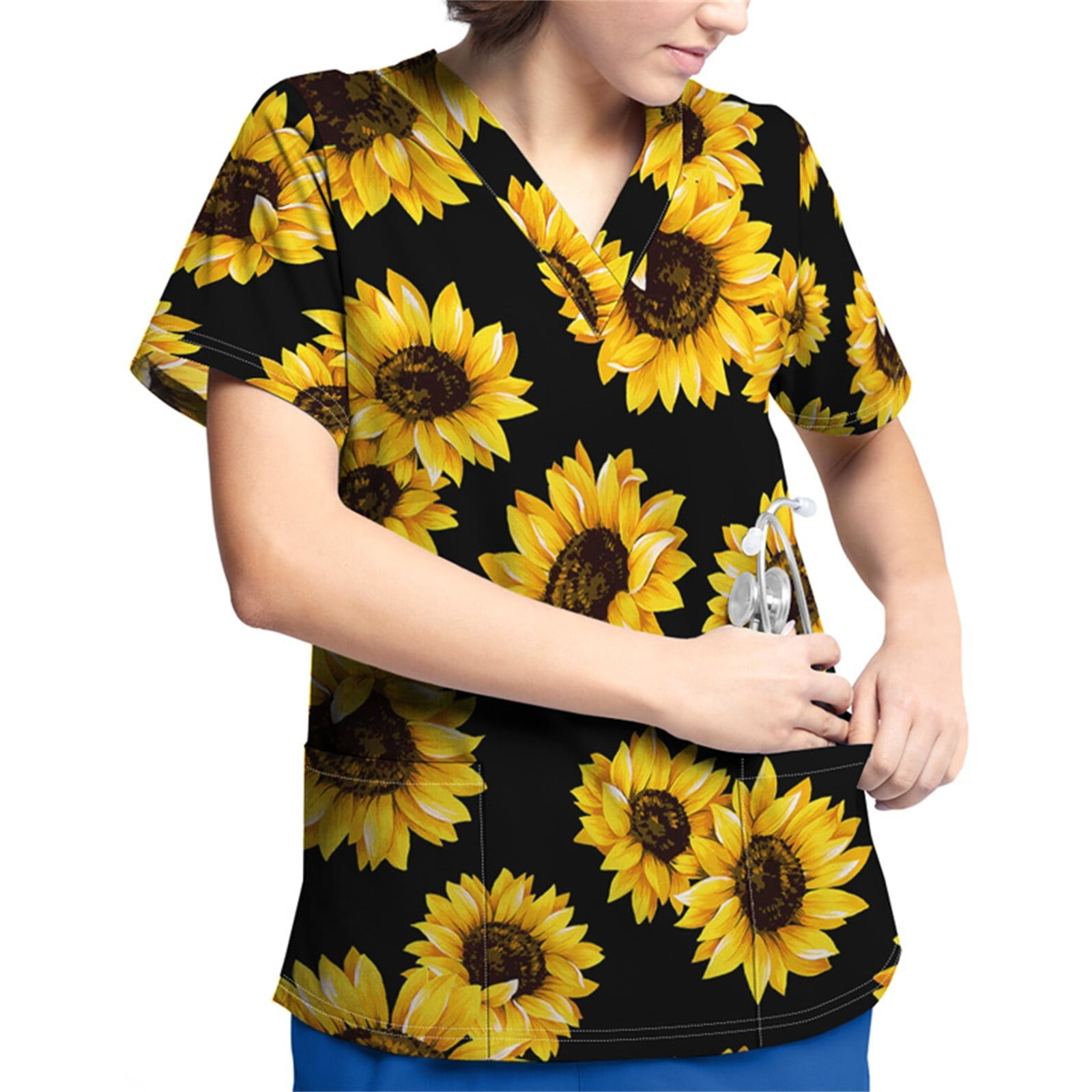 ADSSDQ Plus Size Scrubs for Women, Womens Floral Print Scrubs Tops ...