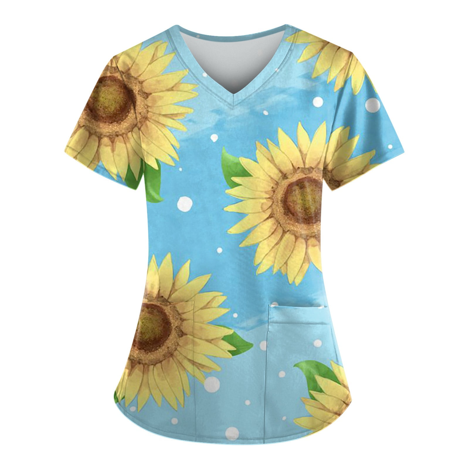 ADSSDQ Scrub Top for Women, V-Neck Sunflower Print Nurse Working ...