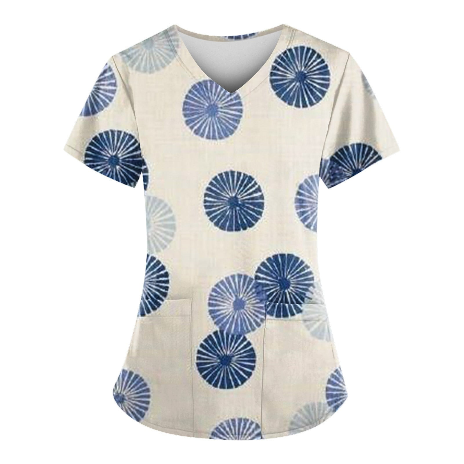 ADSSDQ Scrub Tops Women Daisy Printed Working Uniform T-Shirt Summer V ...