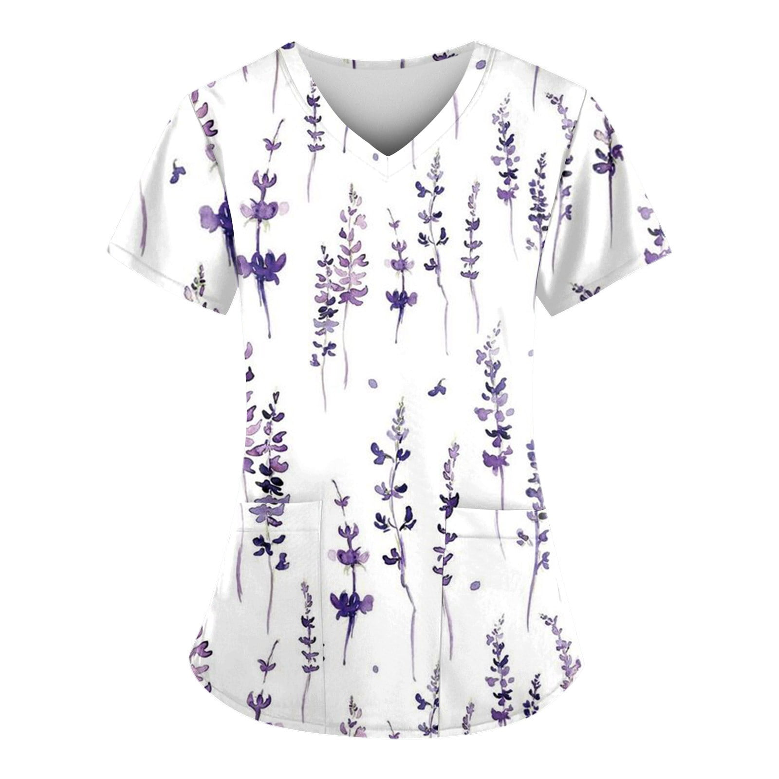 ADSSDQ Scrub Tops Women Daisy Printed Working Uniform T-Shirt Summer V ...