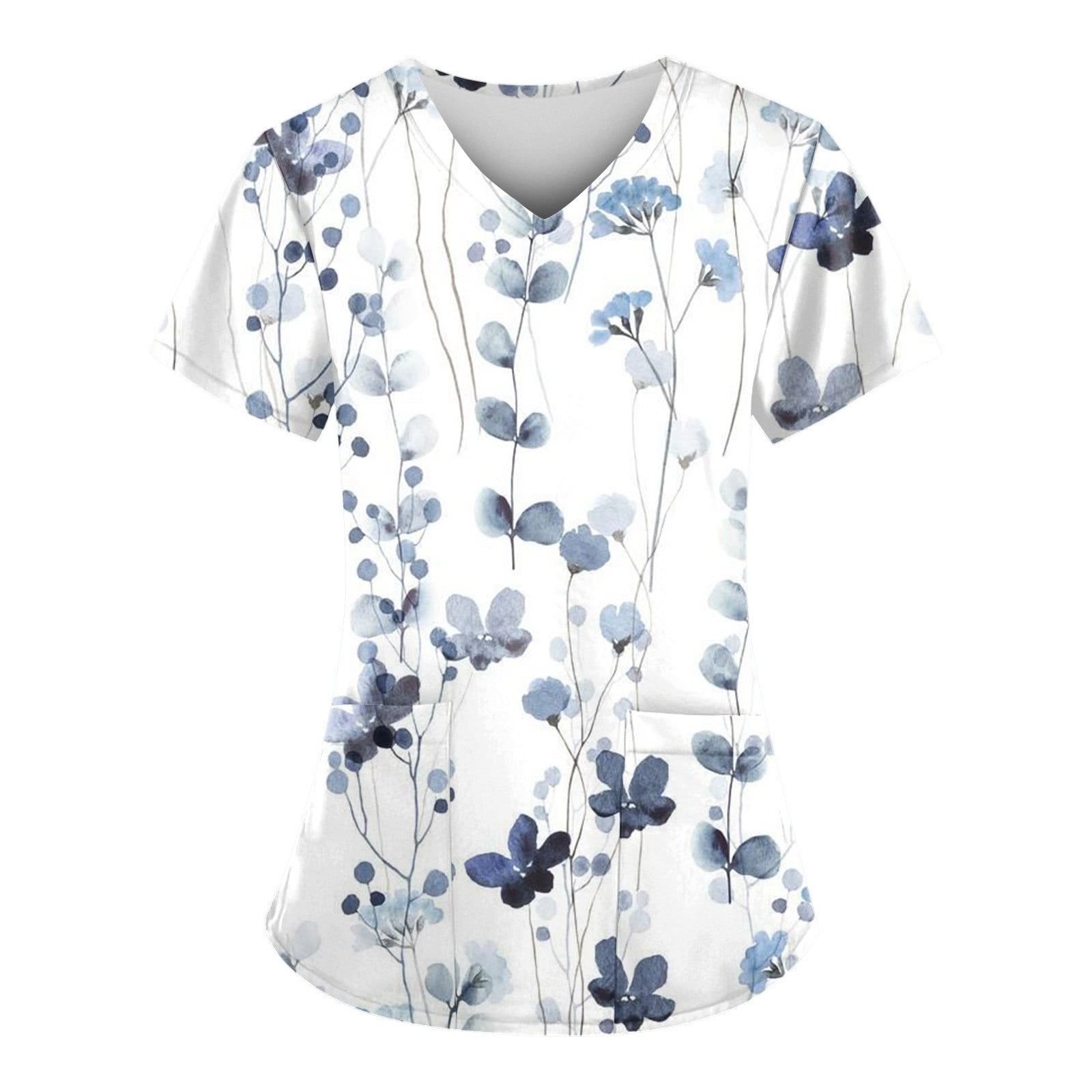 ADSSDQ Scrub Tops Women Floral Print Scrub Tops Plus Size Stretch ...