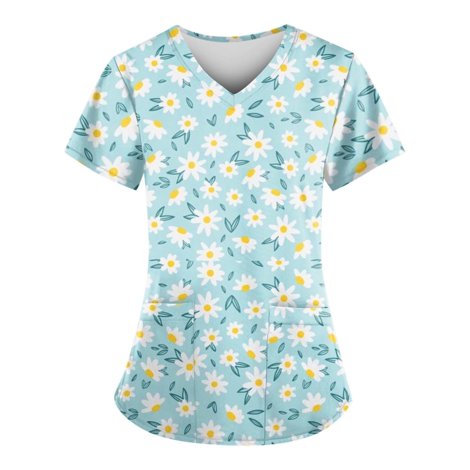 ADSSDQ Scrub Tops Women Floral Print Scrub Tops Plus Size Stretch ...