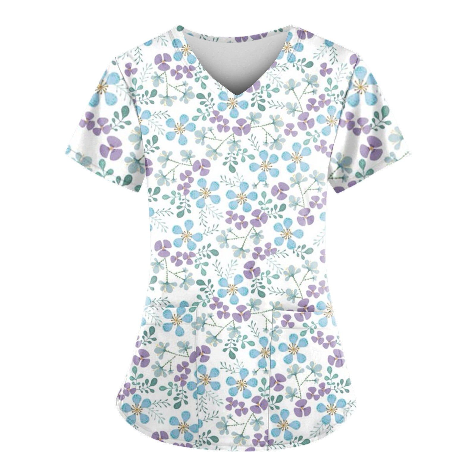 ADSSDQ Scrub Tops Women Floral Print Scrub Tops Plus Size Stretch ...