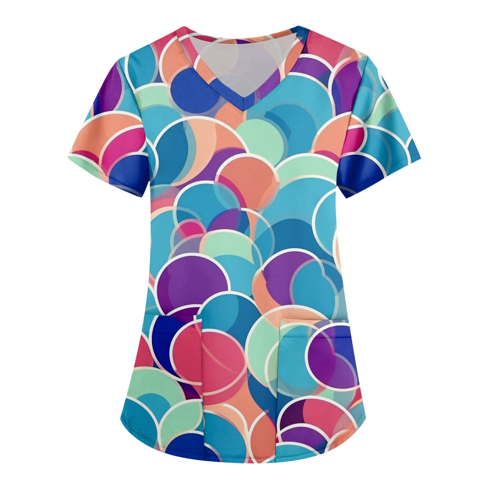 ADSSDQ Fun Scrub Tops Women Color Dots Printed Srcubs Tops Stretch Plus ...