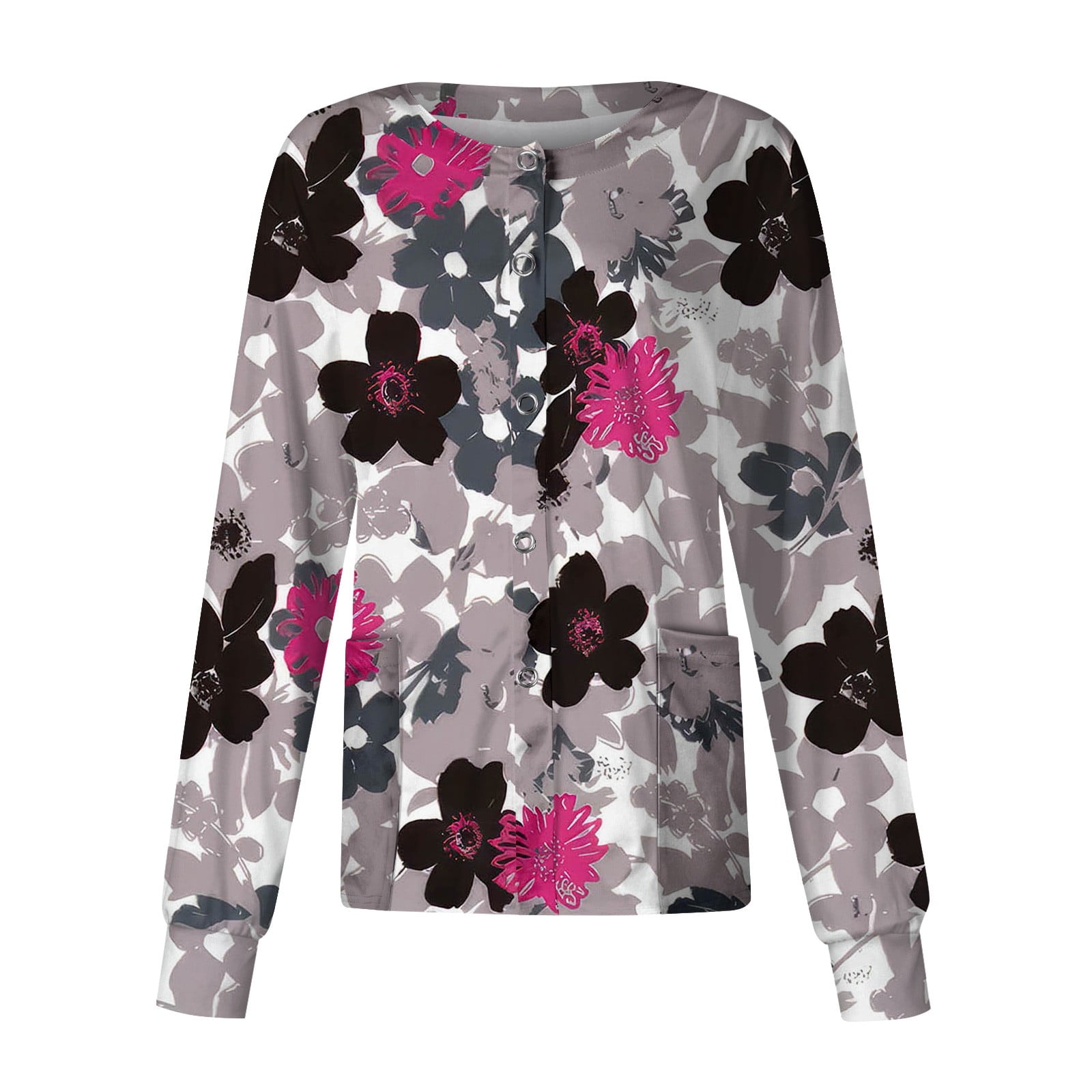 ADSSDQ Scrub Tops Women Snap Front Long Sleeve Cardigan Jackets Stretch ...