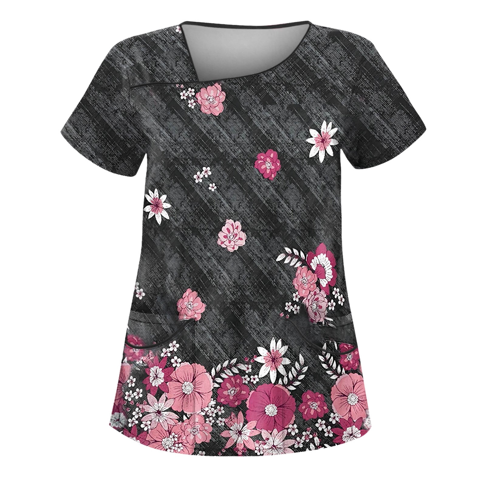 ADSSDQ Scrubs Tops for Women Medical Workwear V Neck Graphic Floral ...