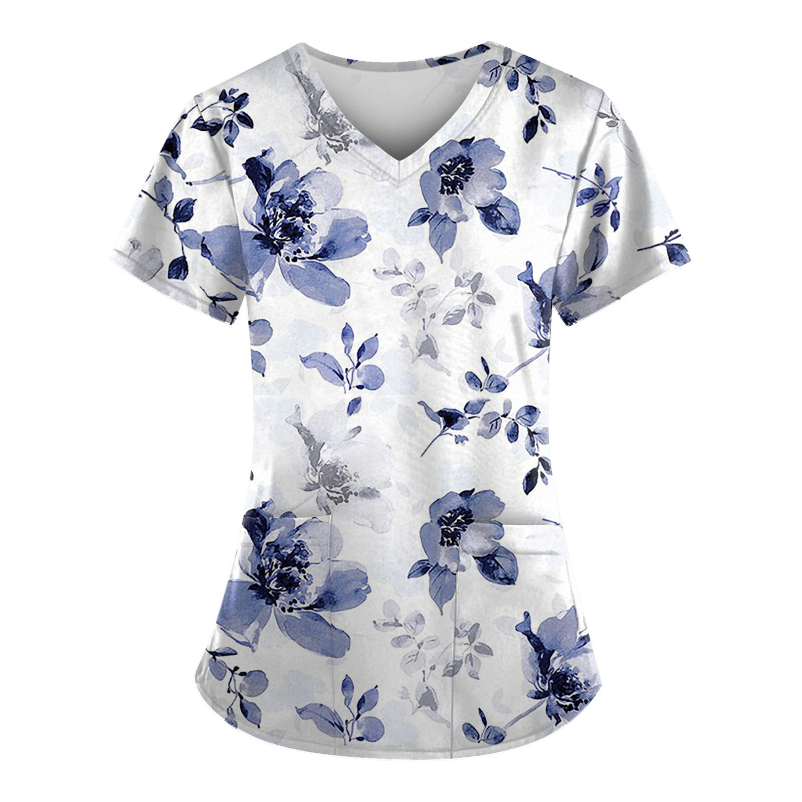 ADSSDQ Scrubs Women Floral Scrub Top Summer Short Sleeve Shirts for ...