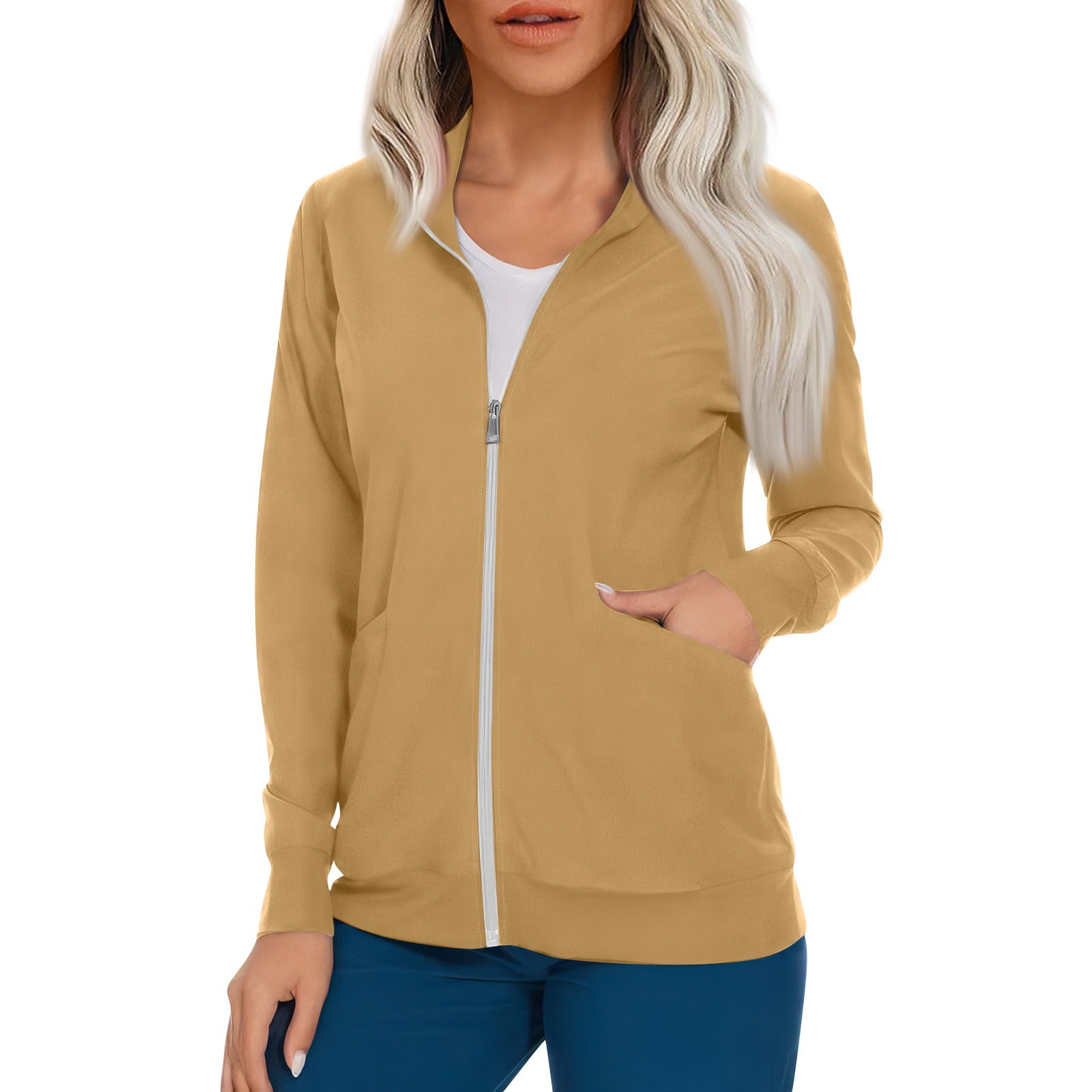 ADSSDQ Scrubs for Women Solid Color Full Zip Up Scrub Jackets Plus Size ...