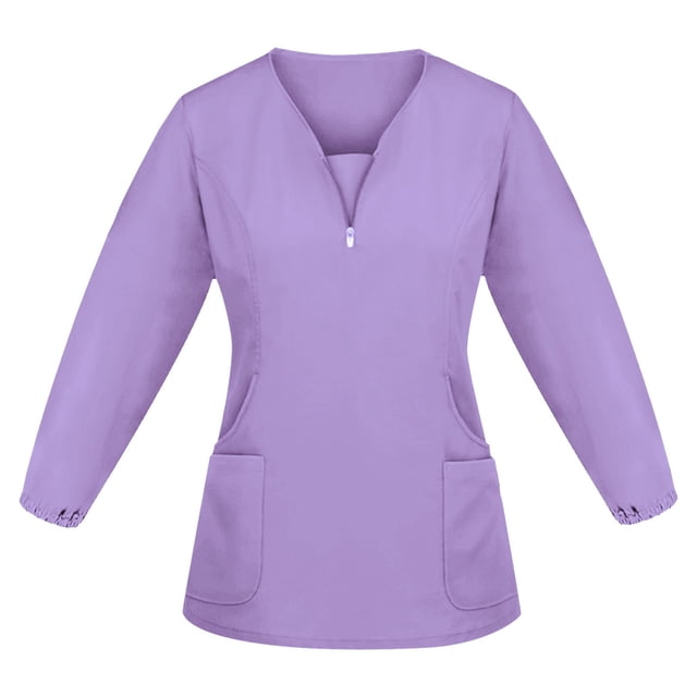 ADSSDQ Scrubs for Women Stretchy Nurse Scrub Top Zipper V-Neck Casual ...