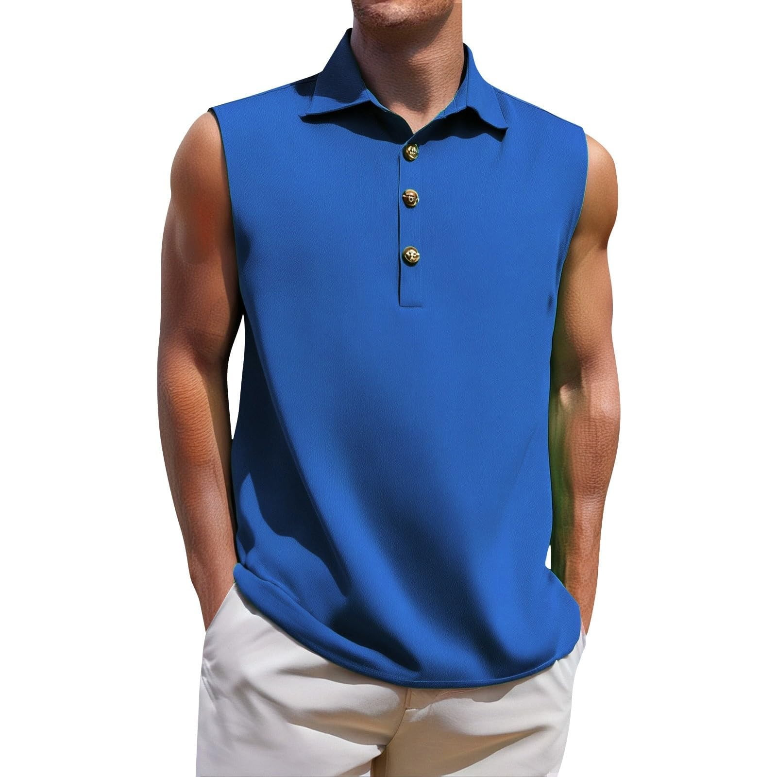 ADSSDQ Sleeveless Cotton Line Polo Shirts for Men Summer Casual Tank ...