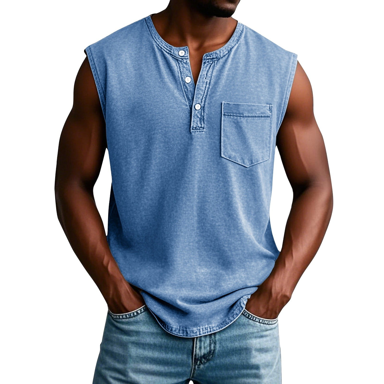 ADSSDQ Sleeveless Henley Shirts for Men Muscle Gym Workout Running ...