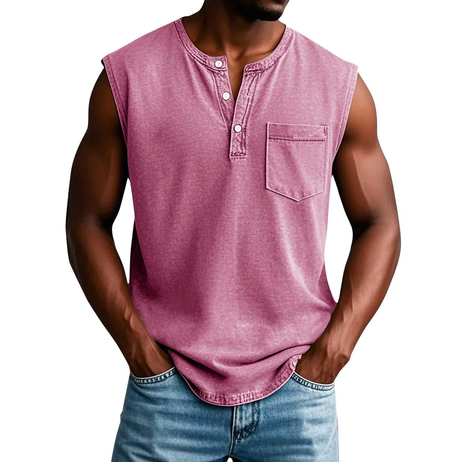 ADSSDQ Sleeveless Henley Shirts for Men Muscle Gym Workout Running ...