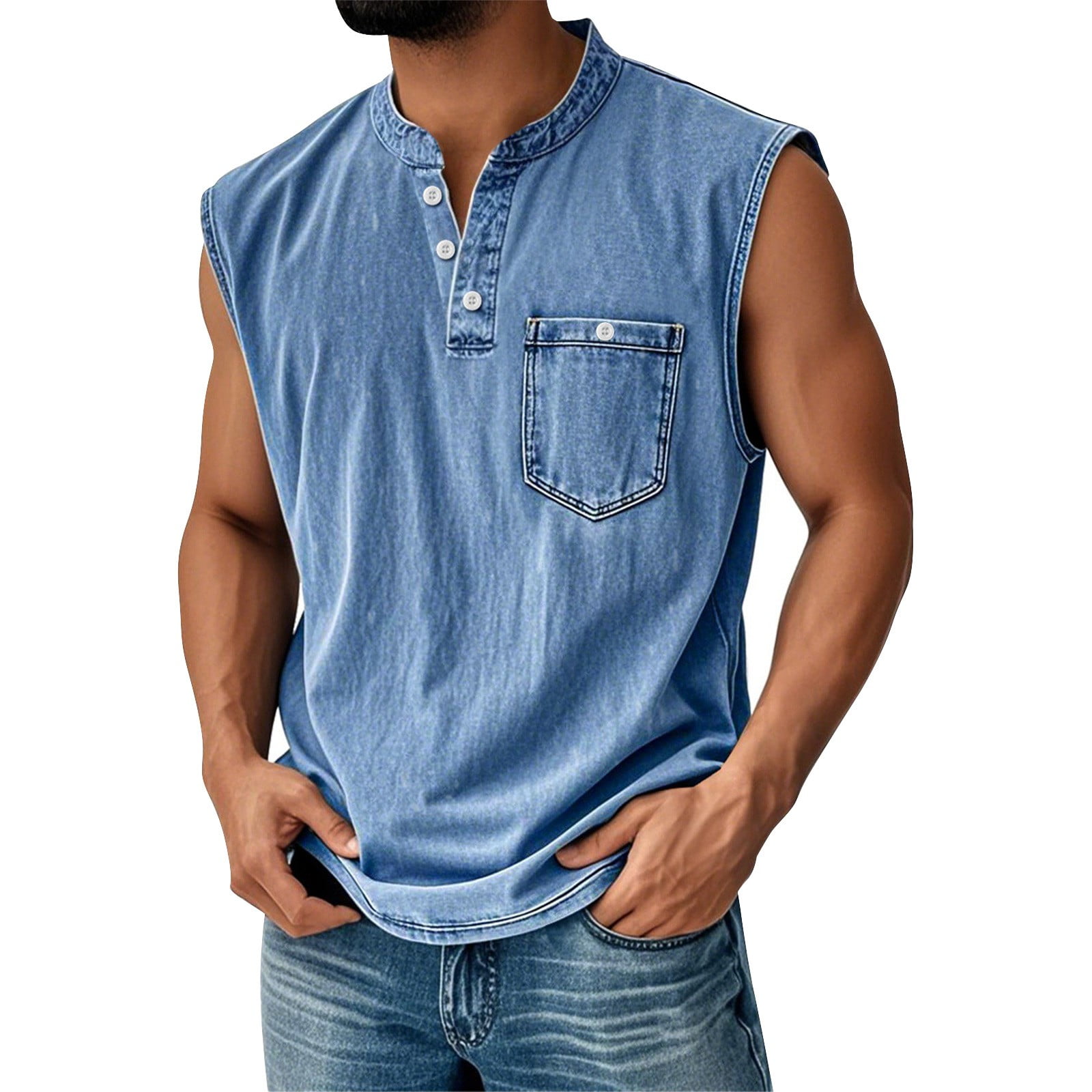 ADSSDQ Tank Tops Men Big and Tall Henley Button Down Shirts Sleeveless ...
