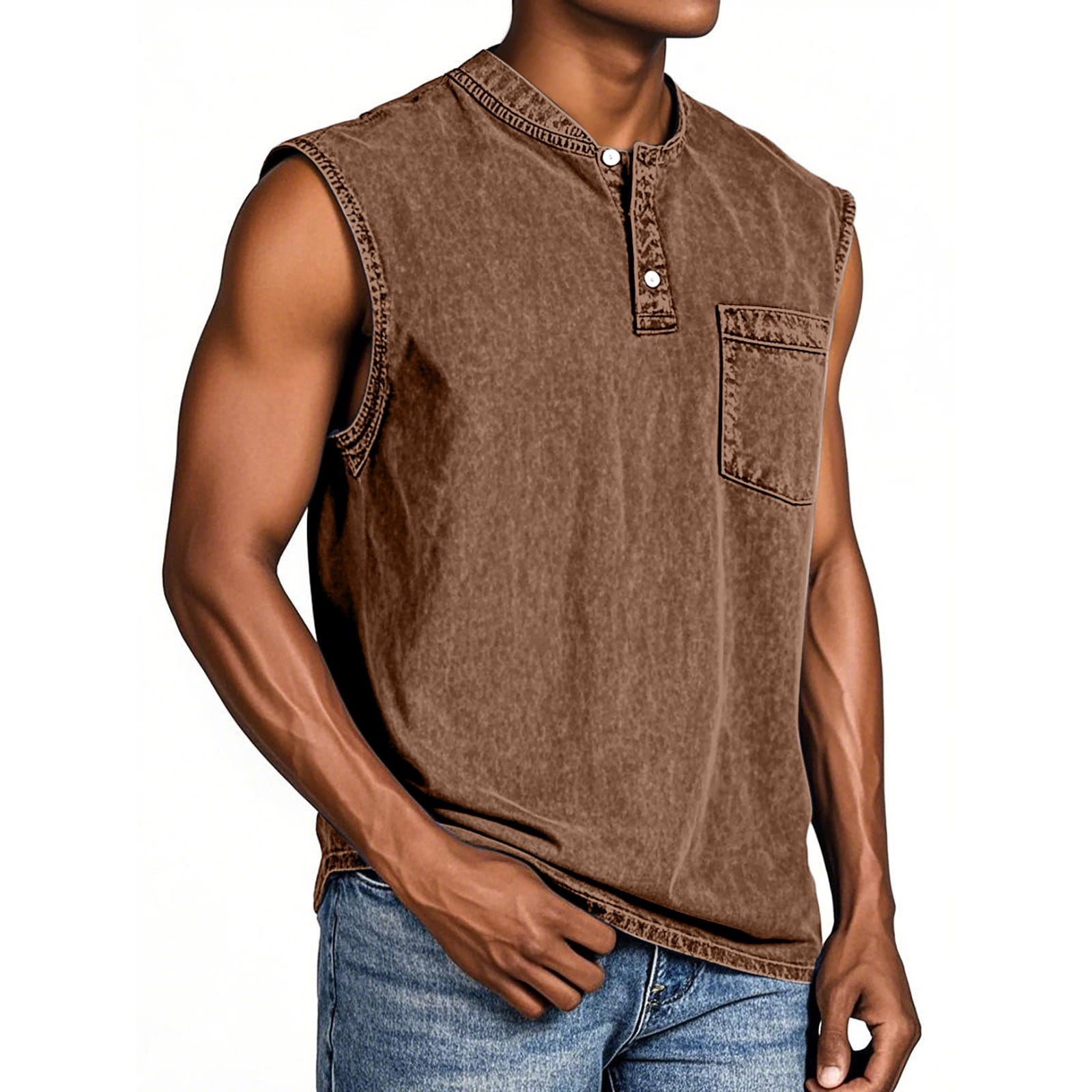 ADSSDQ Tank Tops Men Henley Button Down Shirts for Men Sleeveless ...